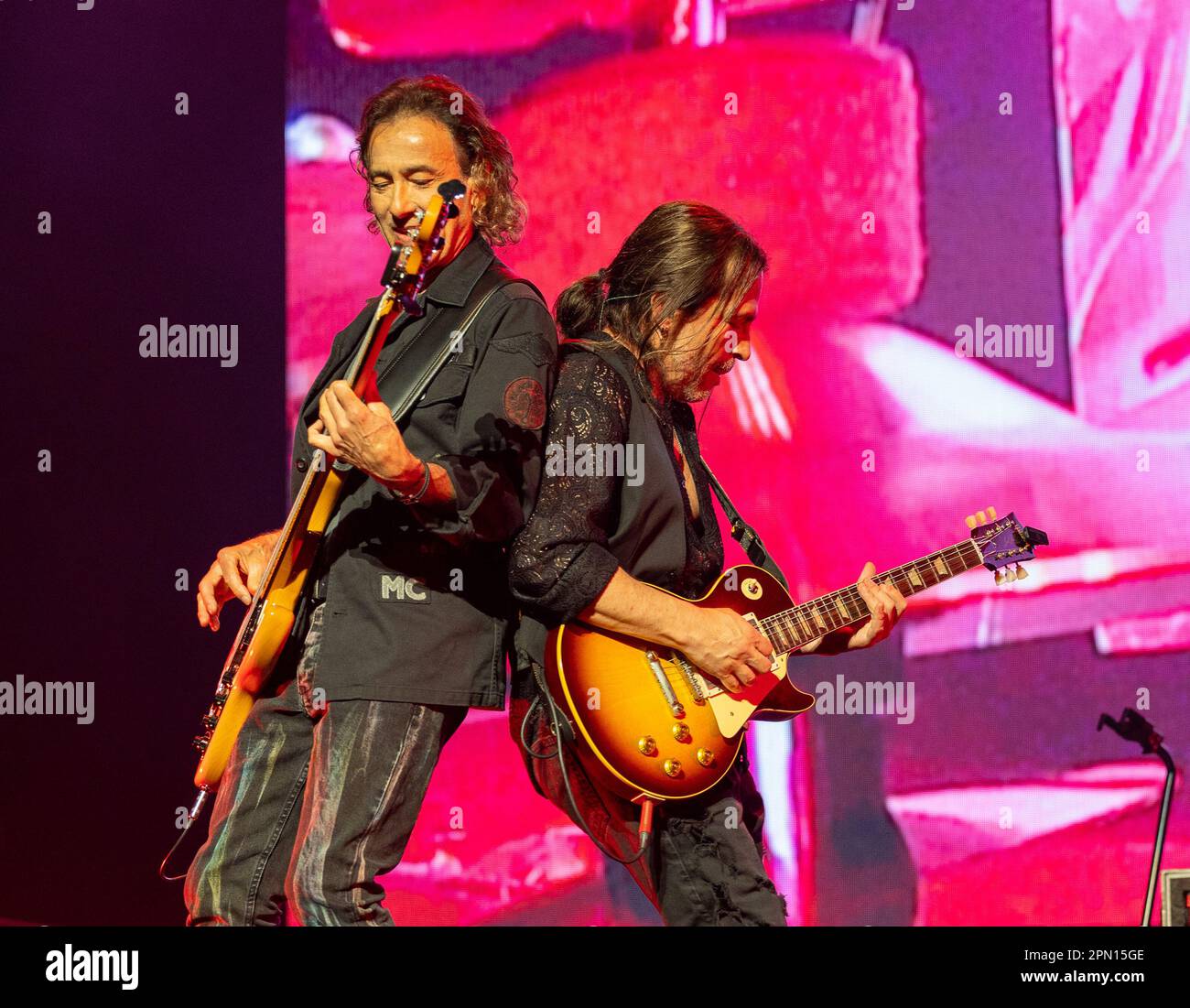 MIAMI, FL - APRIL 15: Juan Calleros and Sergio Vallin of MANA perform ...