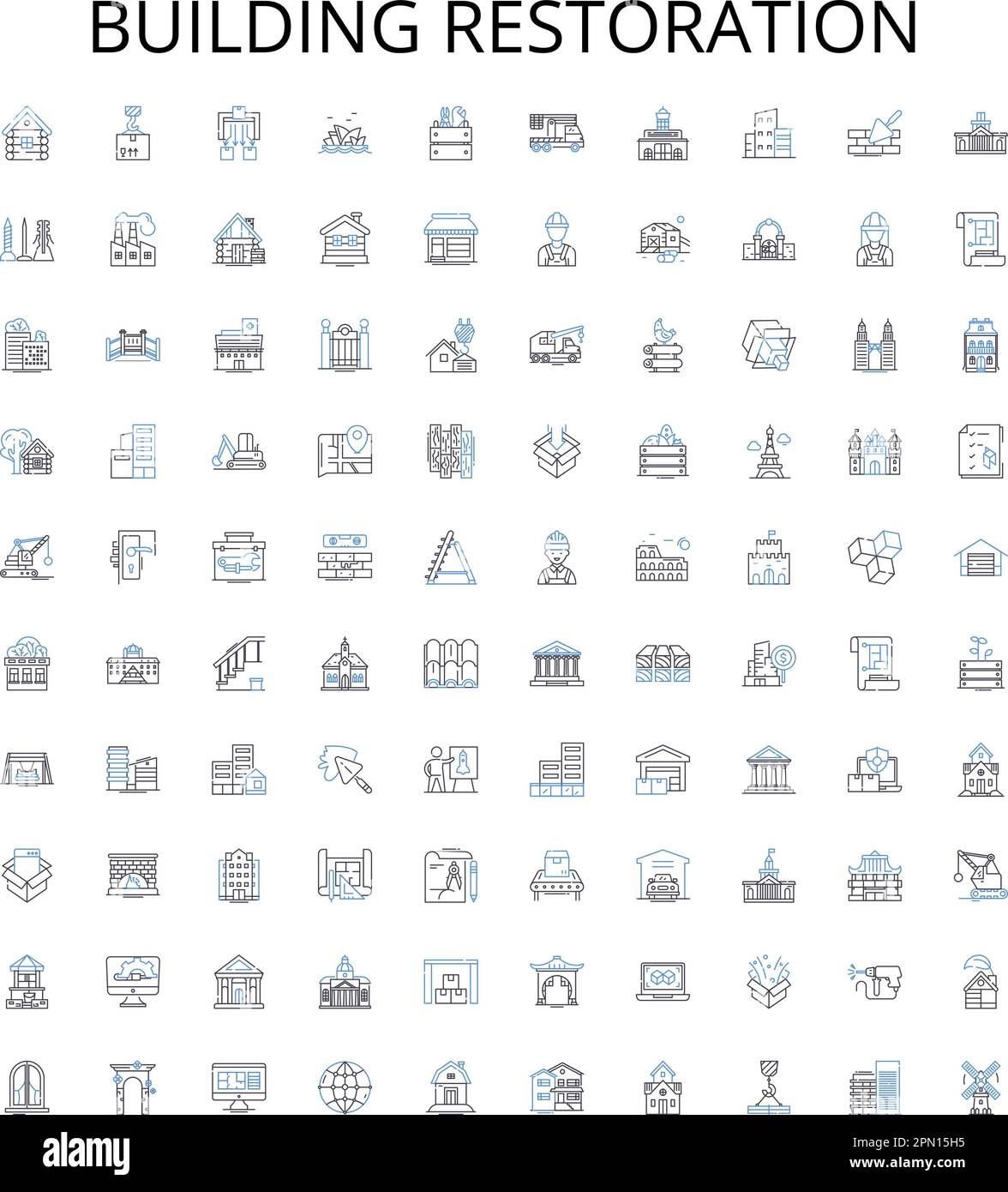 Building restoration outline icons collection. Rebuilding, Preservation ...