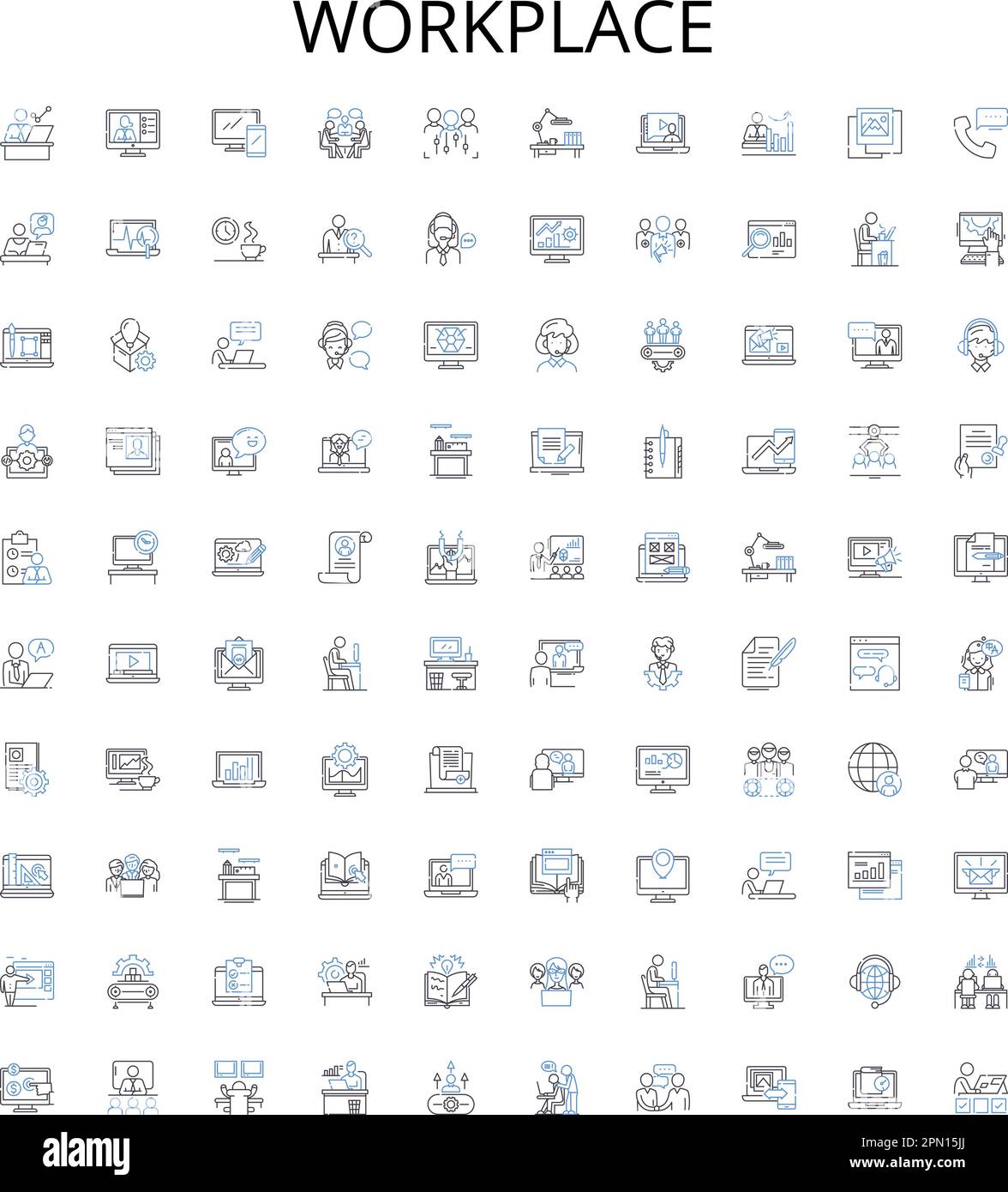 Workplace outline icons collection. Job, Office, Building, Desk ...