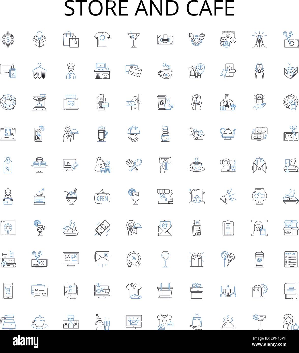 Store and cafe outline icons collection. Store, Cafe, Shopping ...