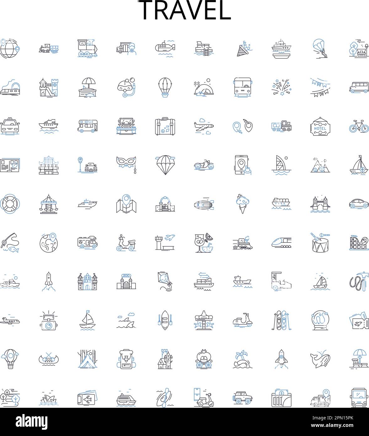 Travel outline icons collection. Trip, Tour, Journey, Voyage, Explore ...