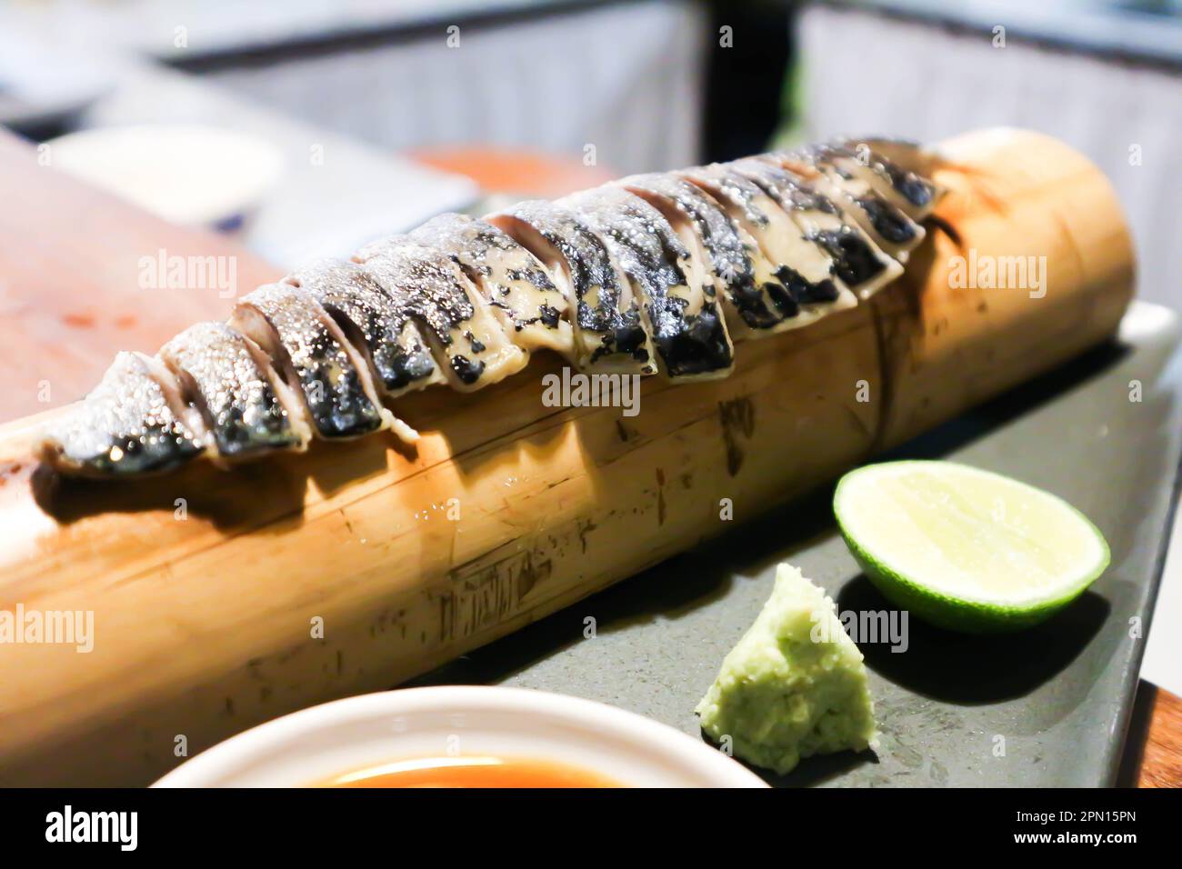 grilled blue mackerel, grilled fish or grilled saba with wasabi and ...
