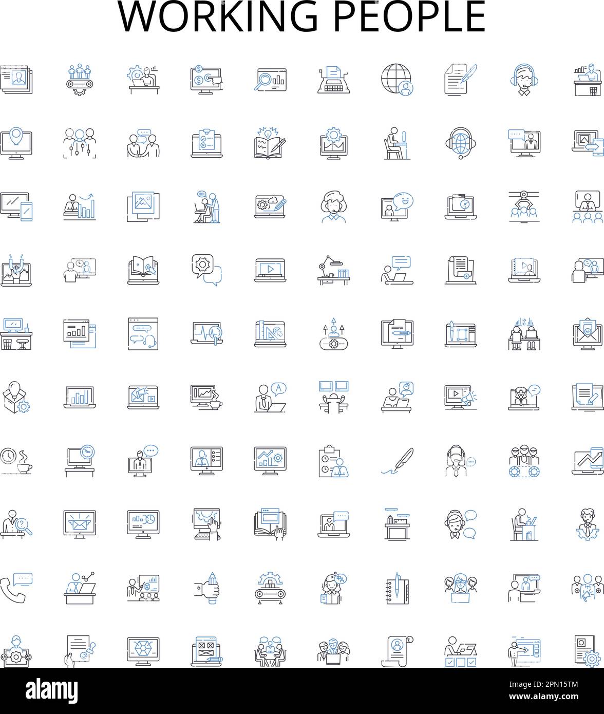 Working people outline icons collection. Labor, Employees, Staff ...