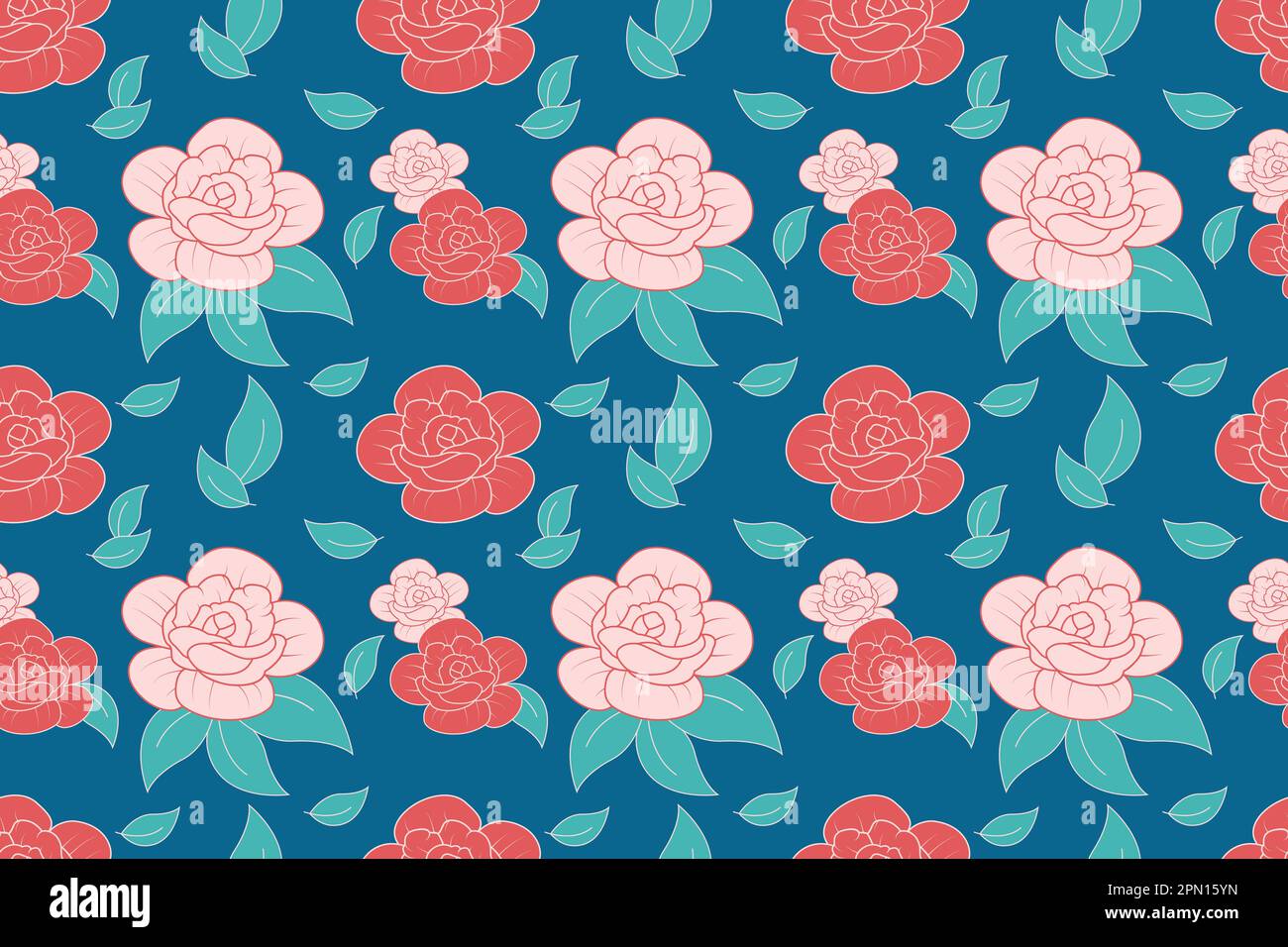 Simple beautiful hand-drawn rose. Vector seamless patterns. Red color ...