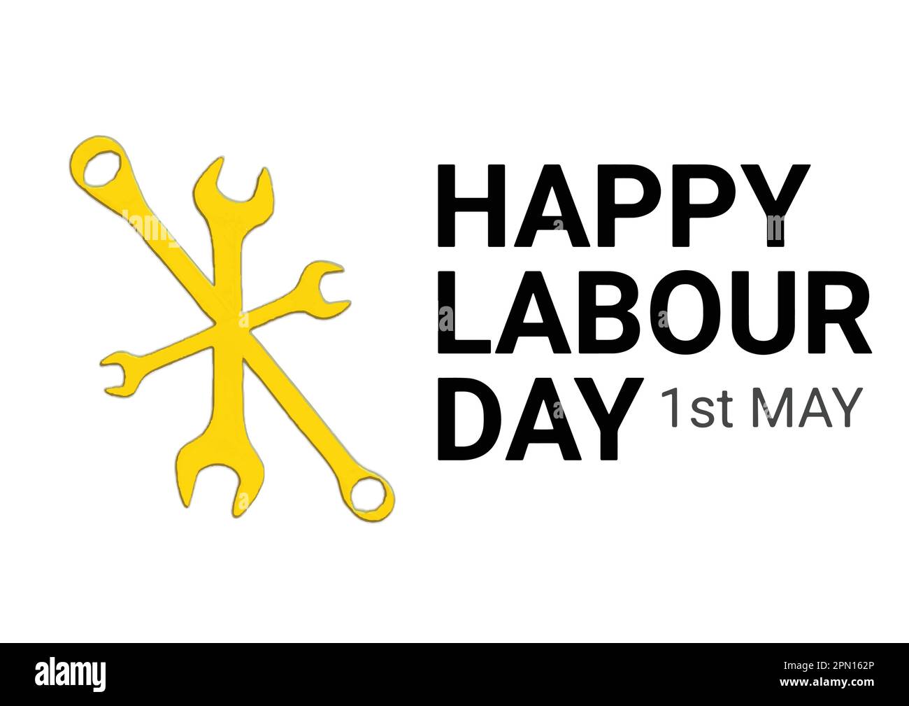 Happy Labour day concept with wrench and text on white background. 1st May. Vector illustration ...