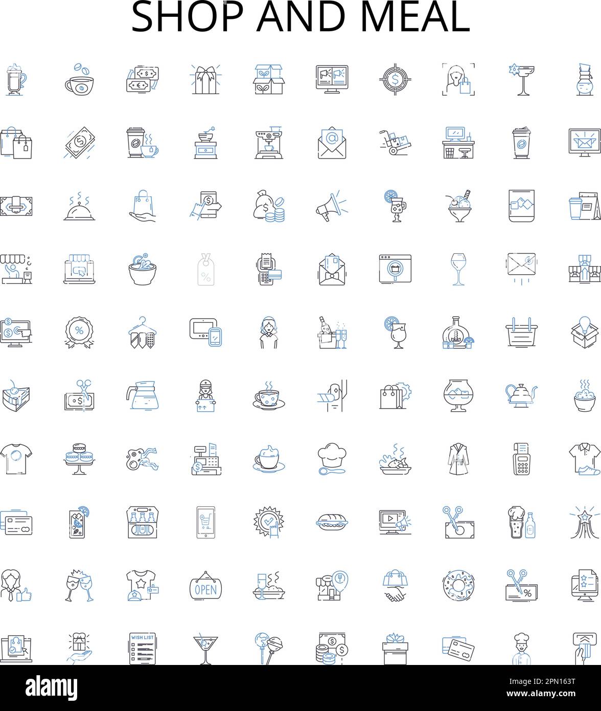 Shop and meal outline icons collection. shop, meal, restaurant, bistro ...