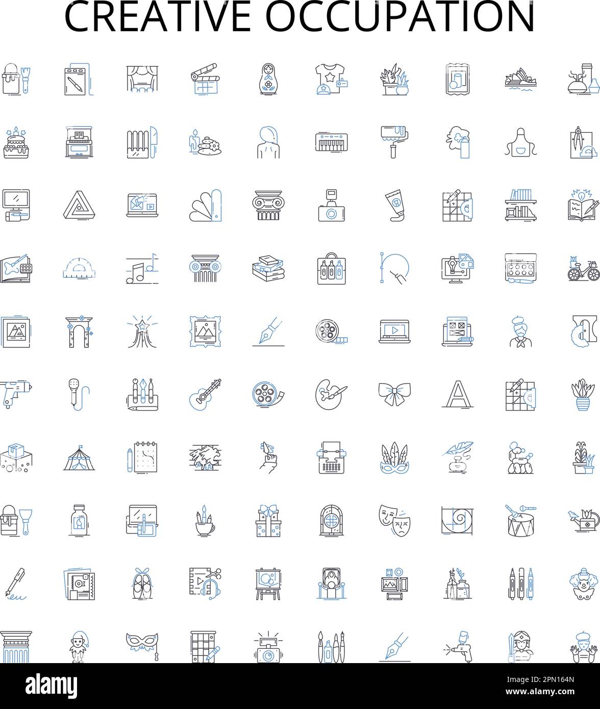 Creative occupation outline icons collection. Artist, Designer, Musician, Writer, Architect ...