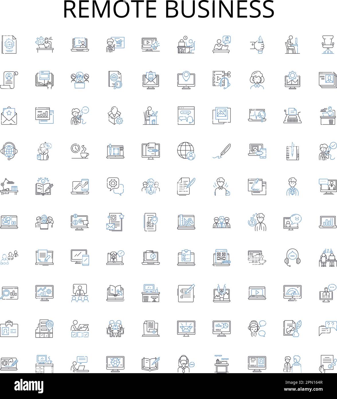 Remote business outline icons collection. Remote, Business, Work ...