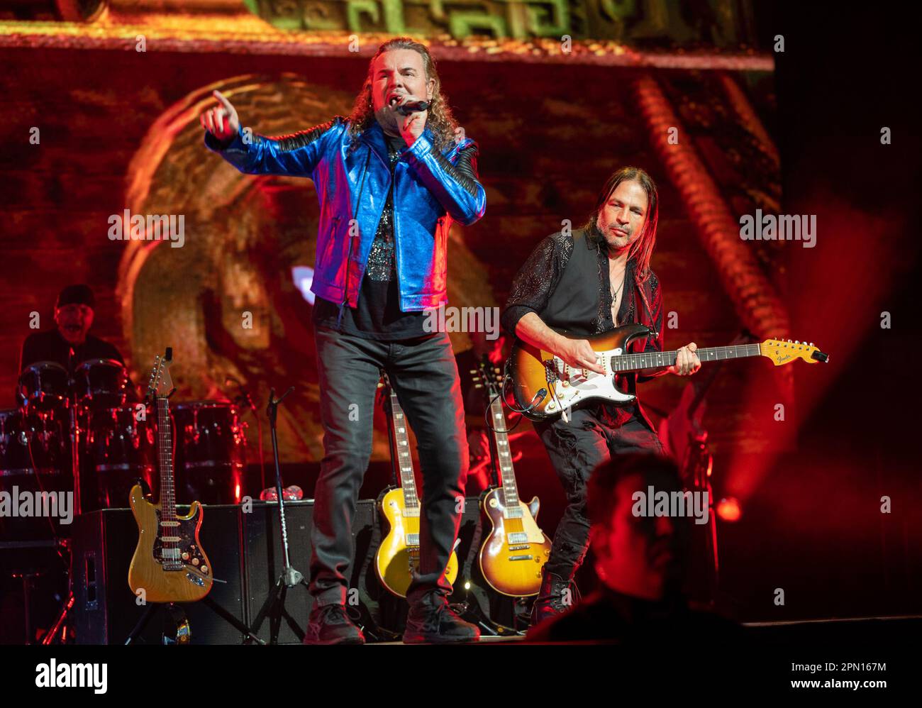 MIAMI, FL - APRIL 15: Fher Olvera and Sergio Vallin of MANA perform ...