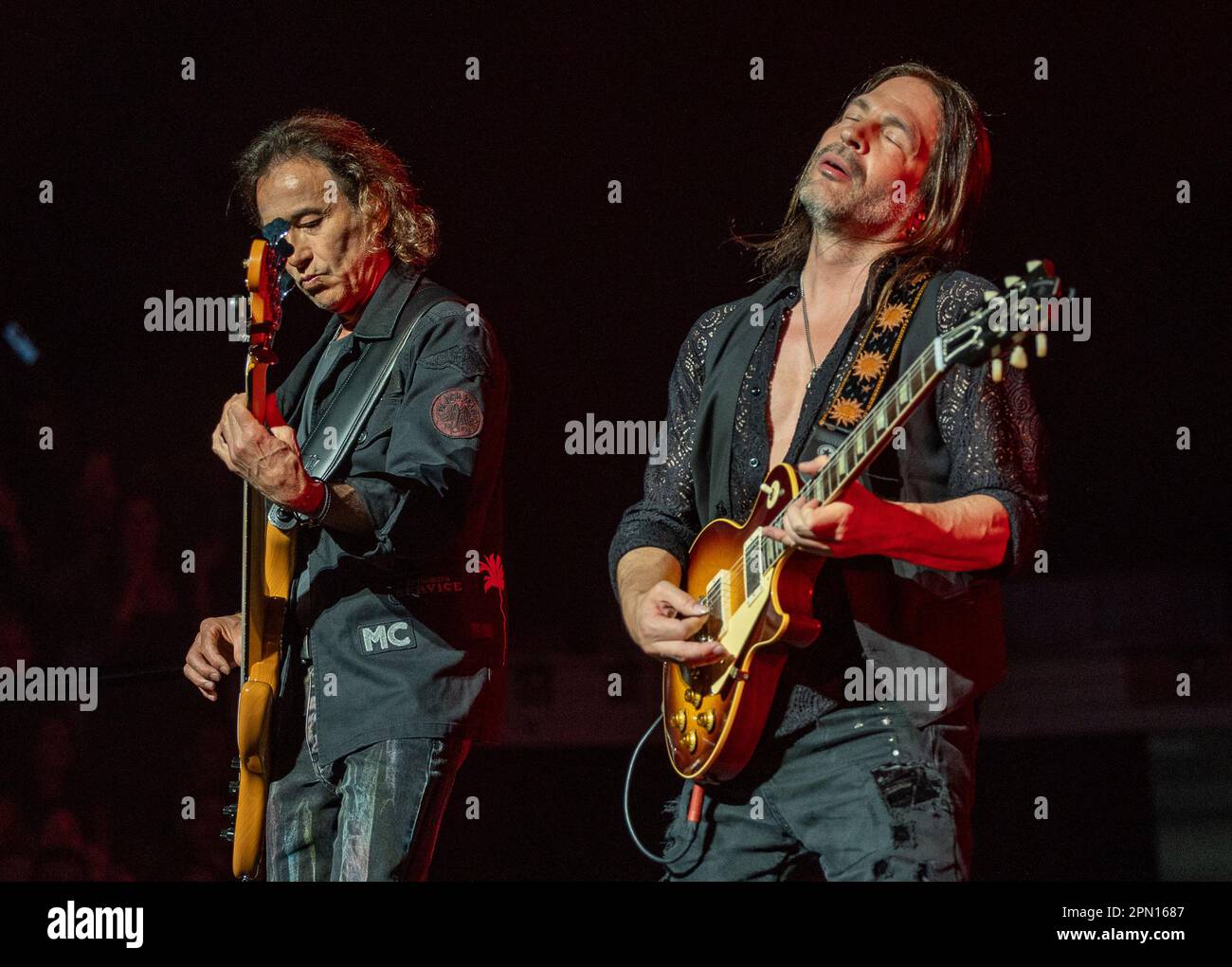 MIAMI, FL - APRIL 15: Juan Calleros and Sergio Vallin of MANA perform ...