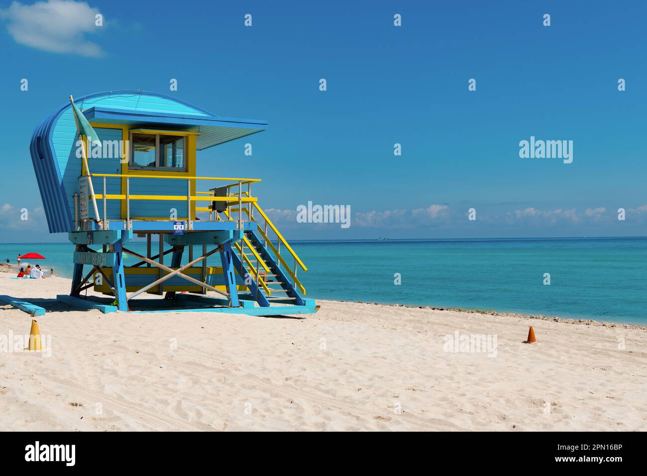 blue lifeguard at miami beach in summer, advertisement. lifeguard at ...