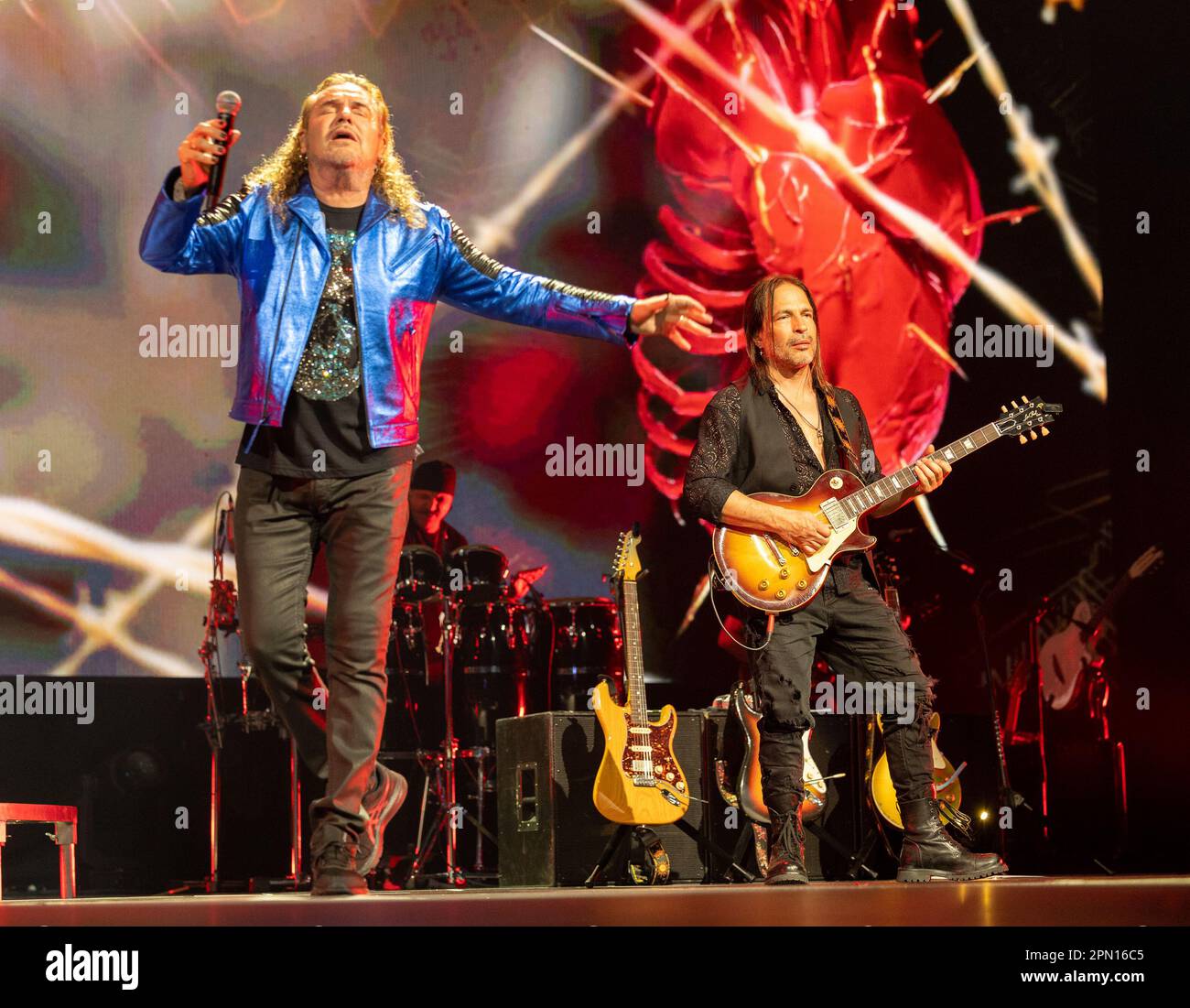 MIAMI, FL - APRIL 15: Fher Olvera and Sergio Vallin of MANA perform ...