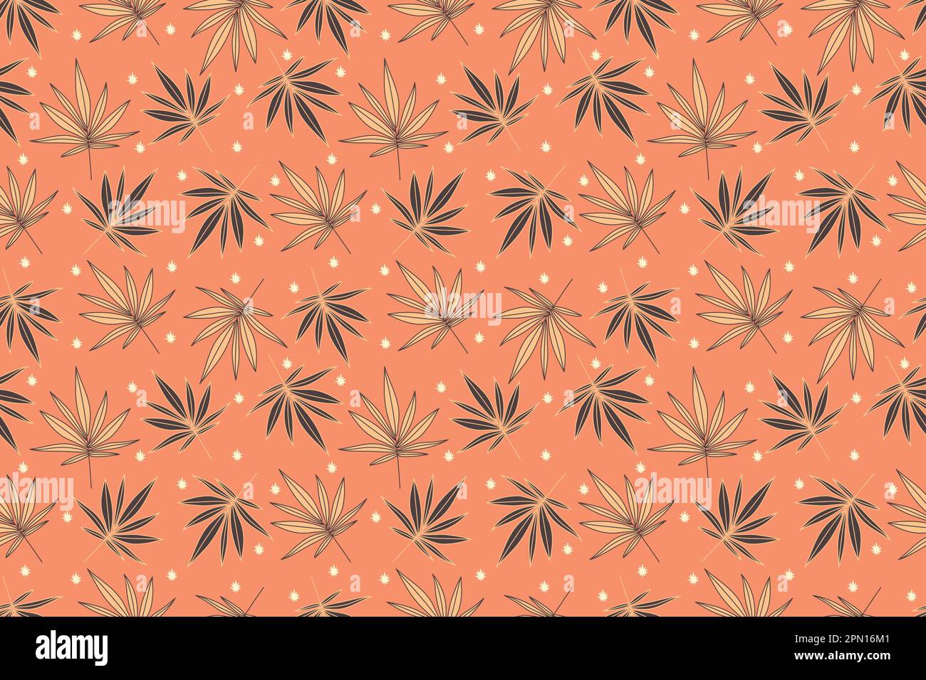 Hand drawn cannabis leaves on orange background, Japanese, Chinese ...
