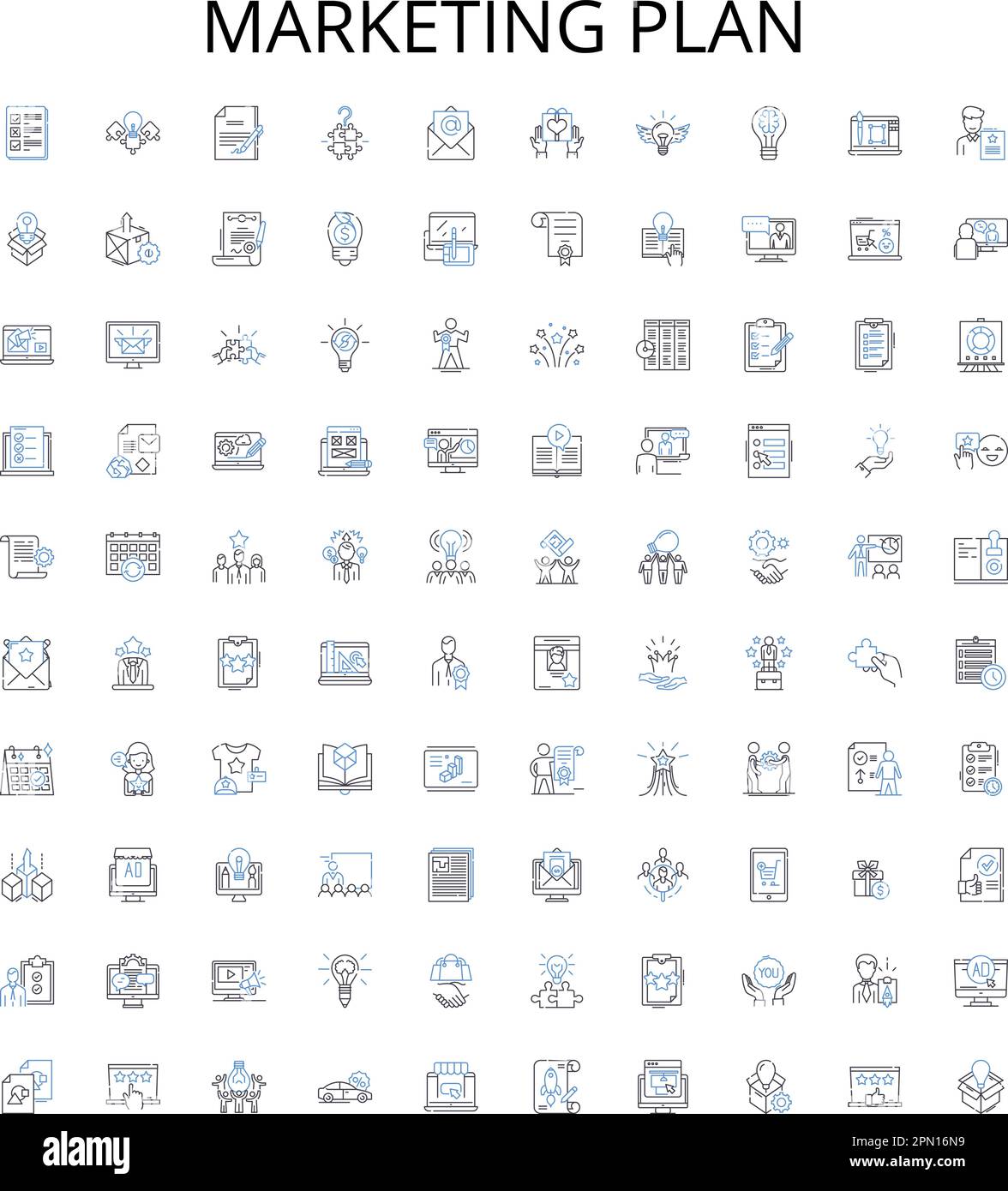 Marketing plan outline icons collection. Strategy, Tools, Budget ...