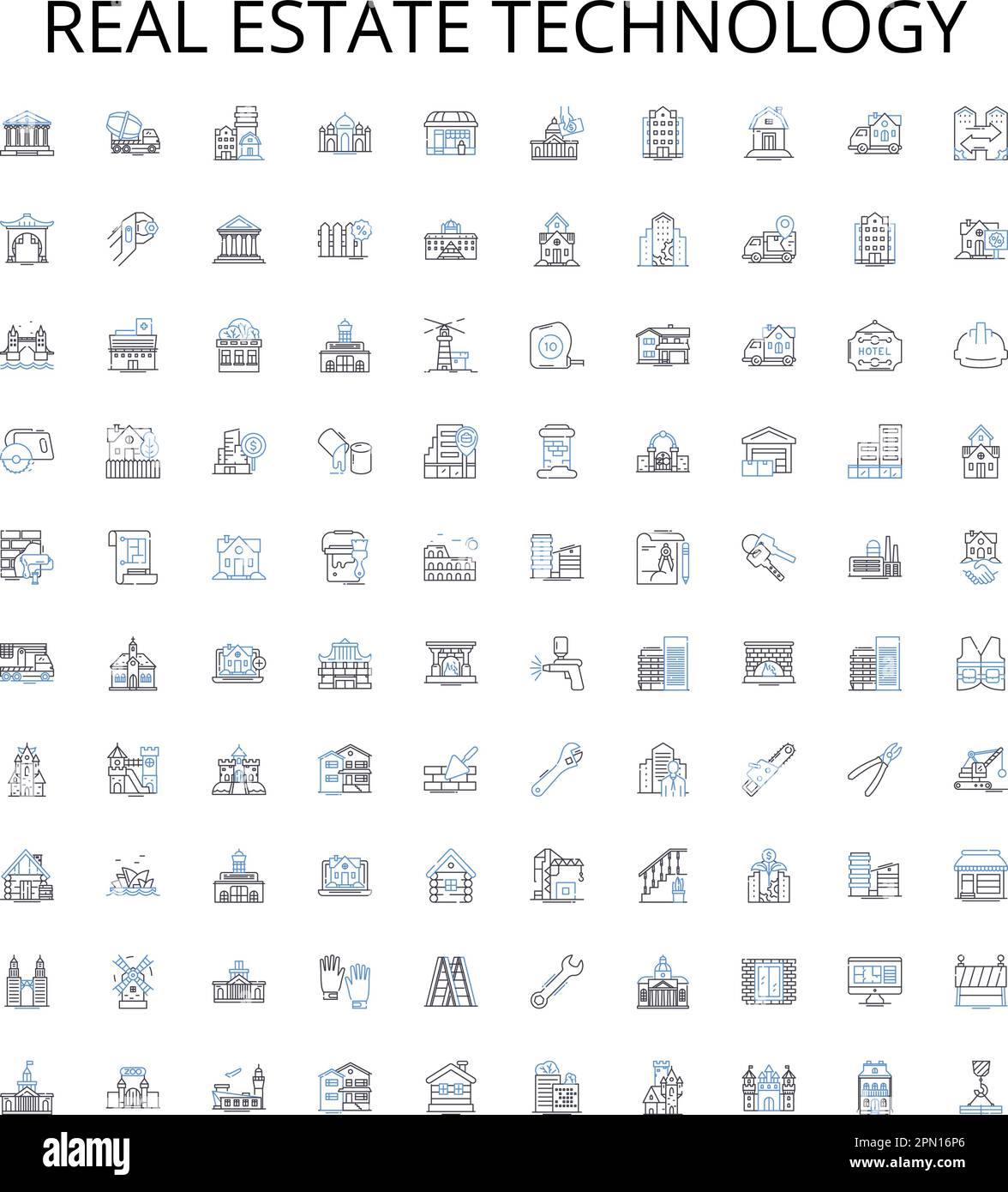 Real Estate Technology outline icons collection. Realty, Technological ...
