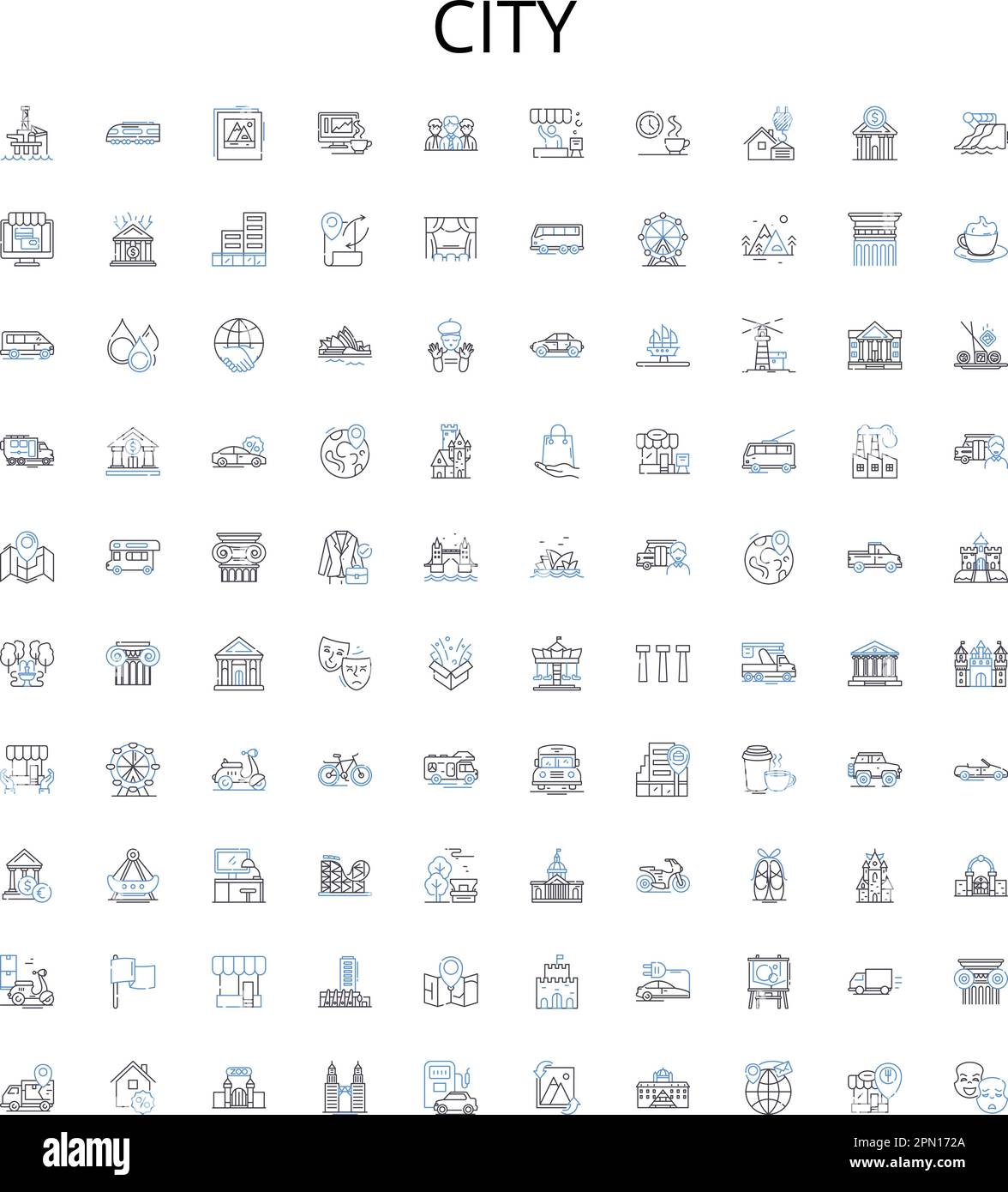 City outline icons collection. Town, Metropolis, Urban, Municipality ...