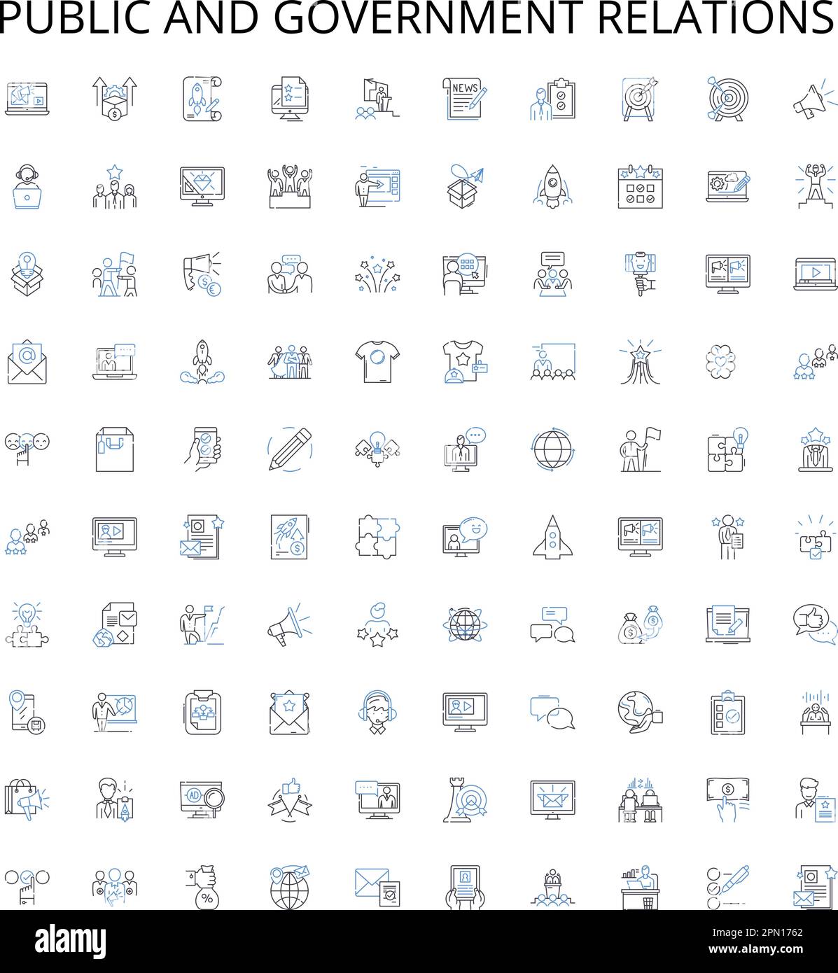 Public and government relations outline icons collection. Public ...
