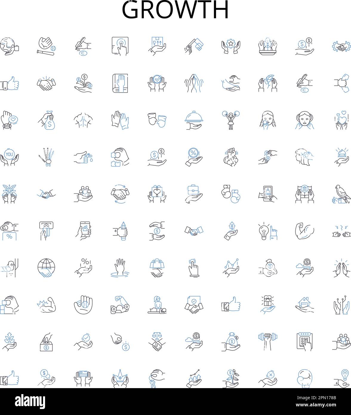 Growth outline icons collection. Expansion, Advancement, Increase, Amplify, Augment, Progress ...