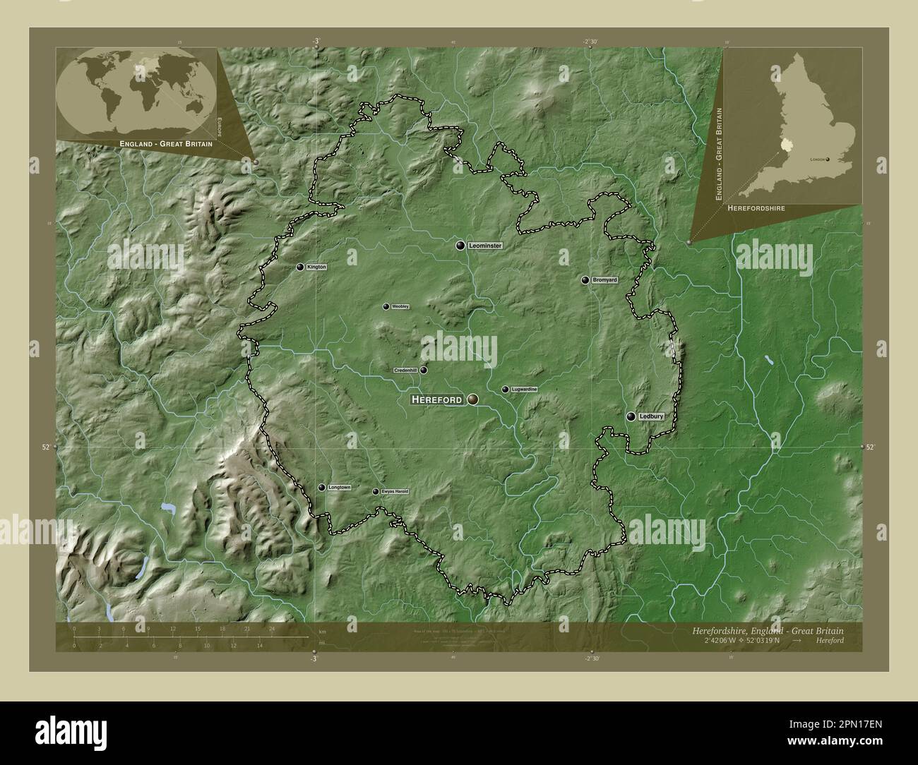 Herefordshire, unitary authority of England - Great Britain. Elevation ...