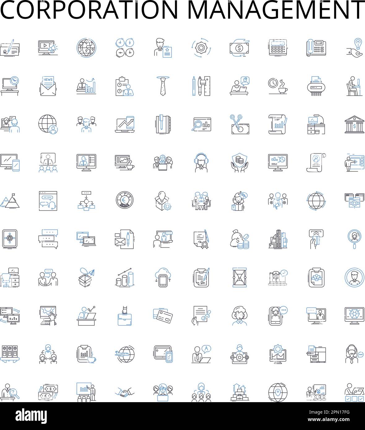 Corporation management outline icons collection. Corporating ...