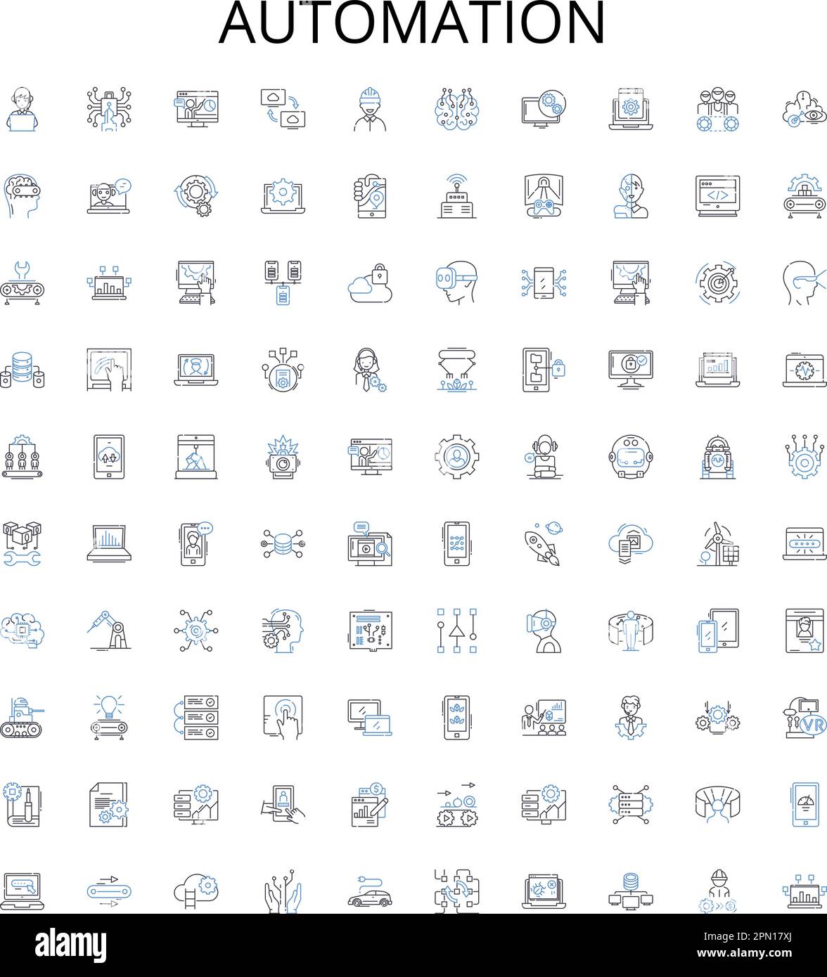 Automation Outline Icons Collection Robotic Process Machine Automated Control Technology