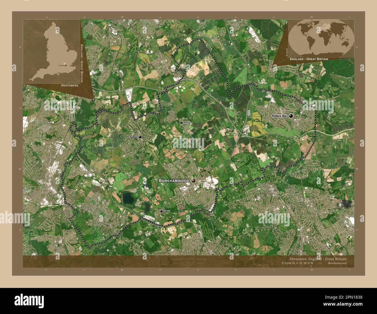 Hertsmere, non metropolitan district of England - Great Britain. Low ...