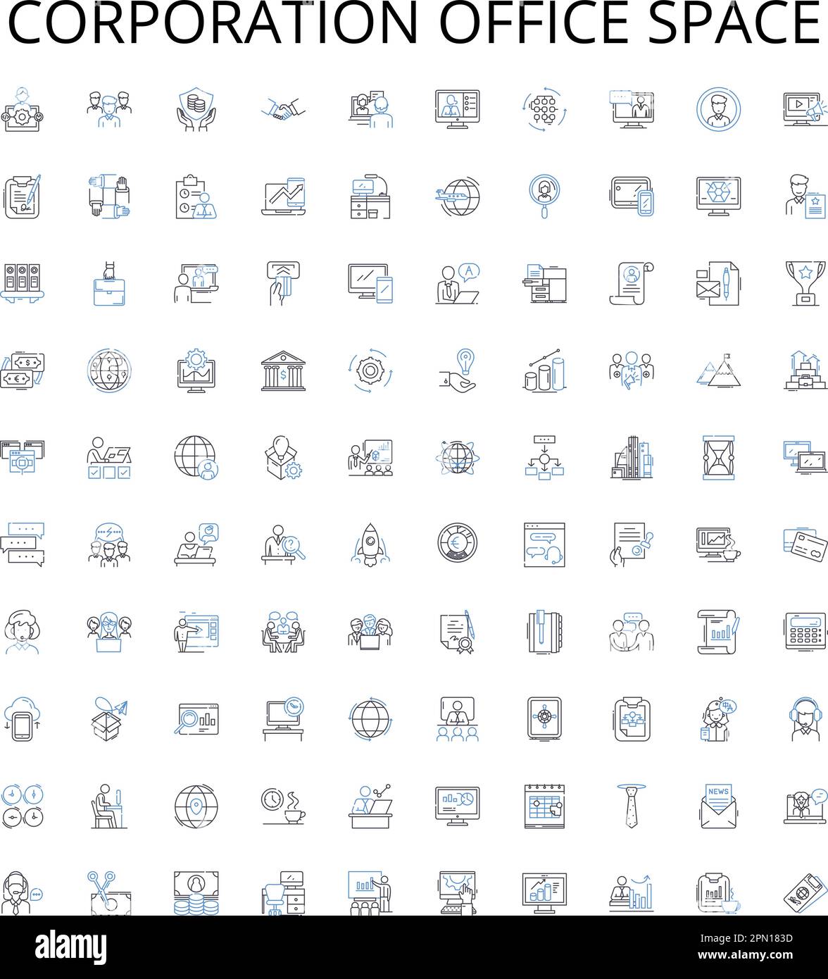 Corporation office space outline icons collection. Corporate, Office ...