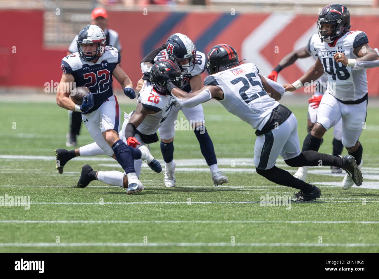 Houston Roughnecks running back Max Borghi (22) gets a big gain against ...
