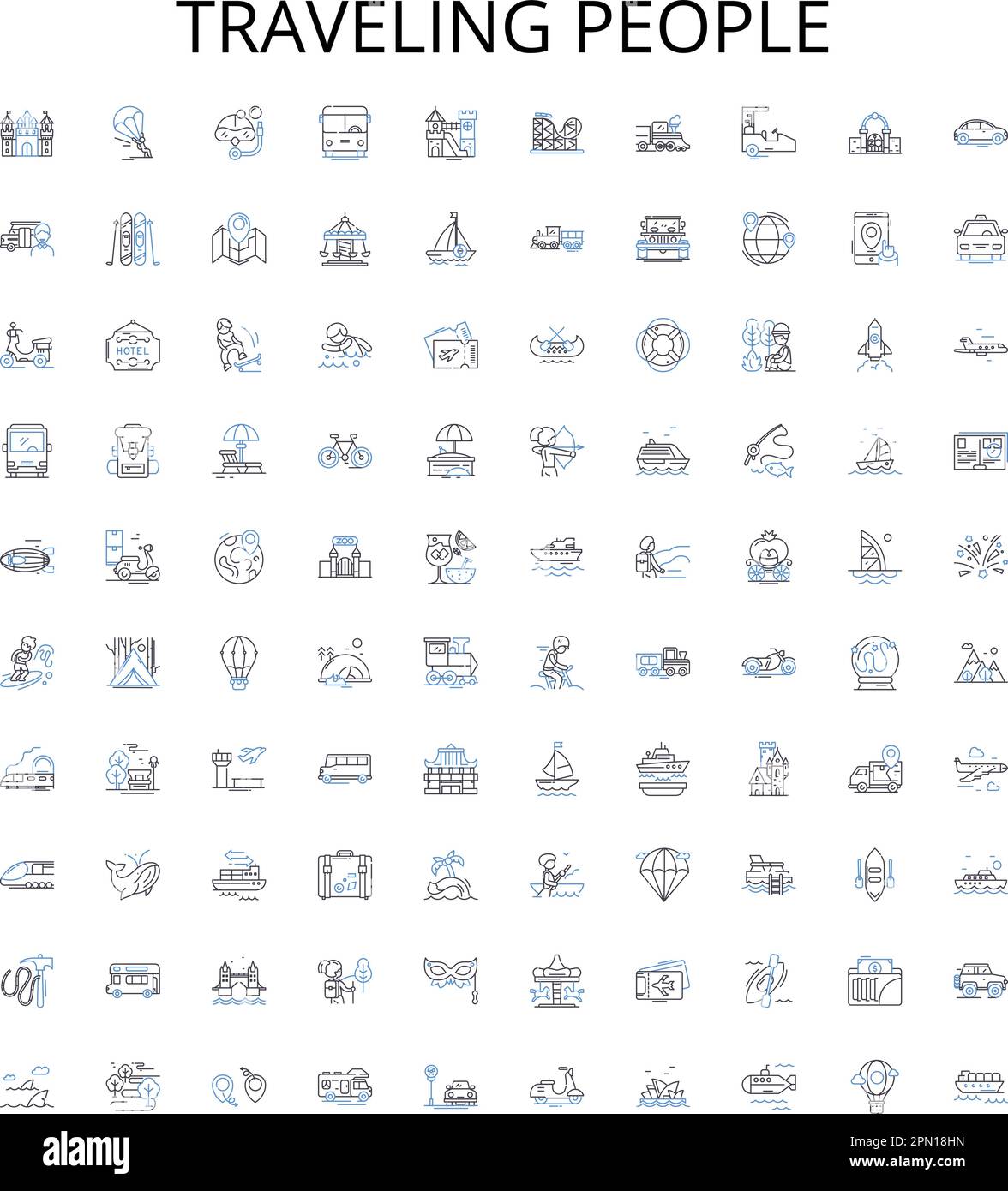 Traveling people outline icons collection. Travellers, Voyagers ...