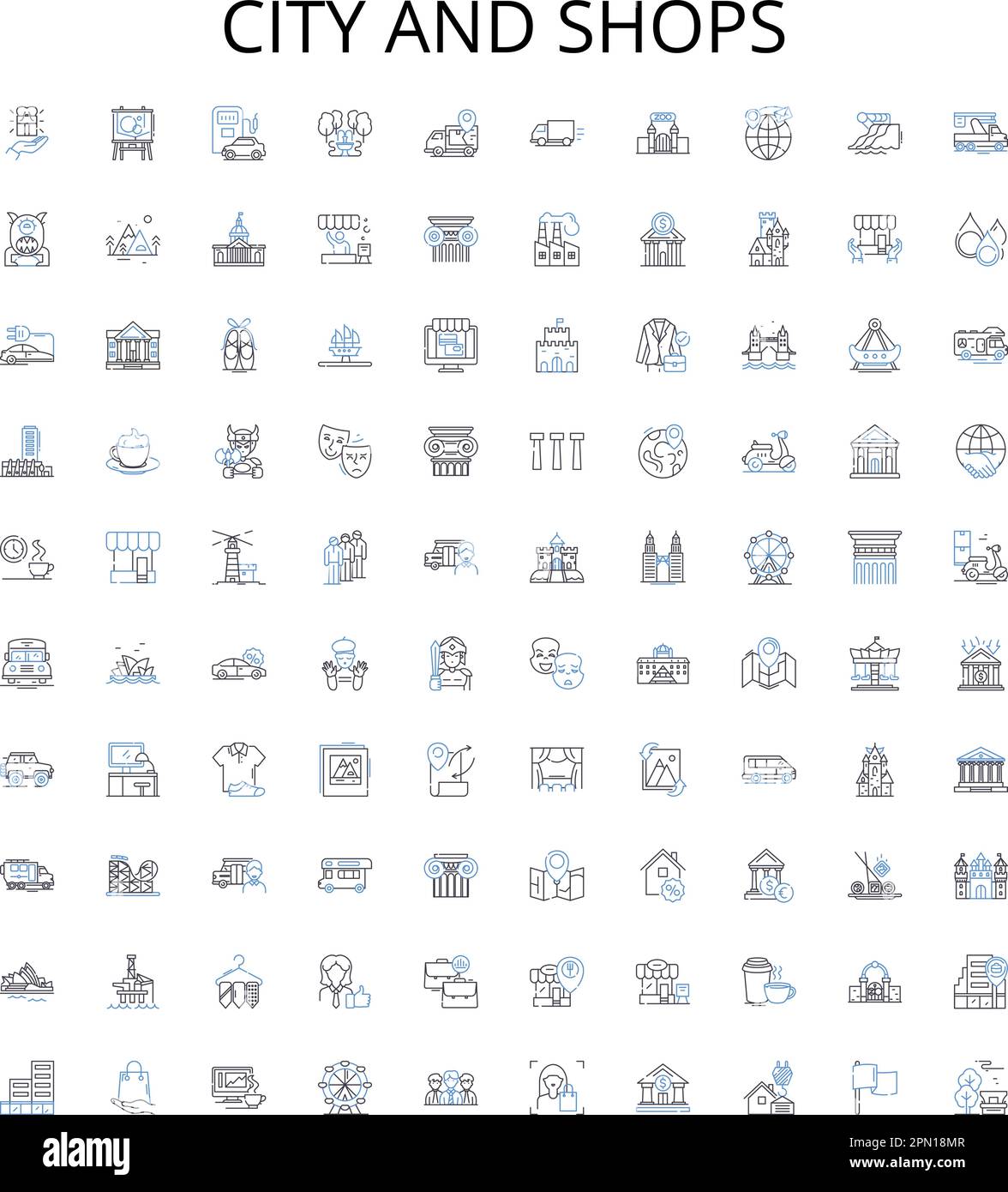 City and shops outline icons collection. City, Shops, Shopping ...