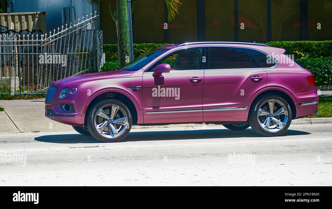 Miami Beach, Florida USA - April 15, 2021: purple Bentley Bentayga v8 ...