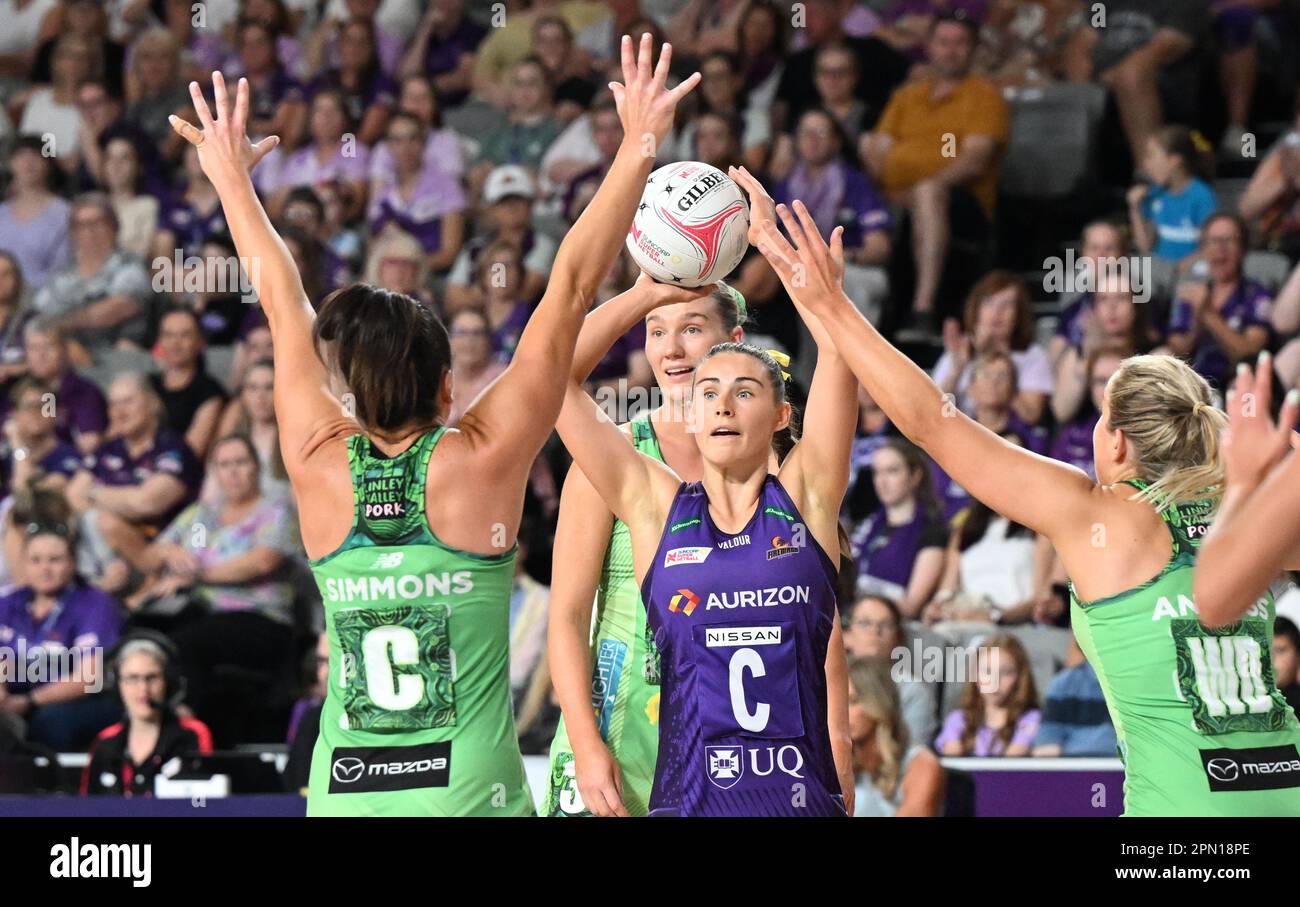 Macy Gardner (centre) of the Firebirds in action during the Super ...