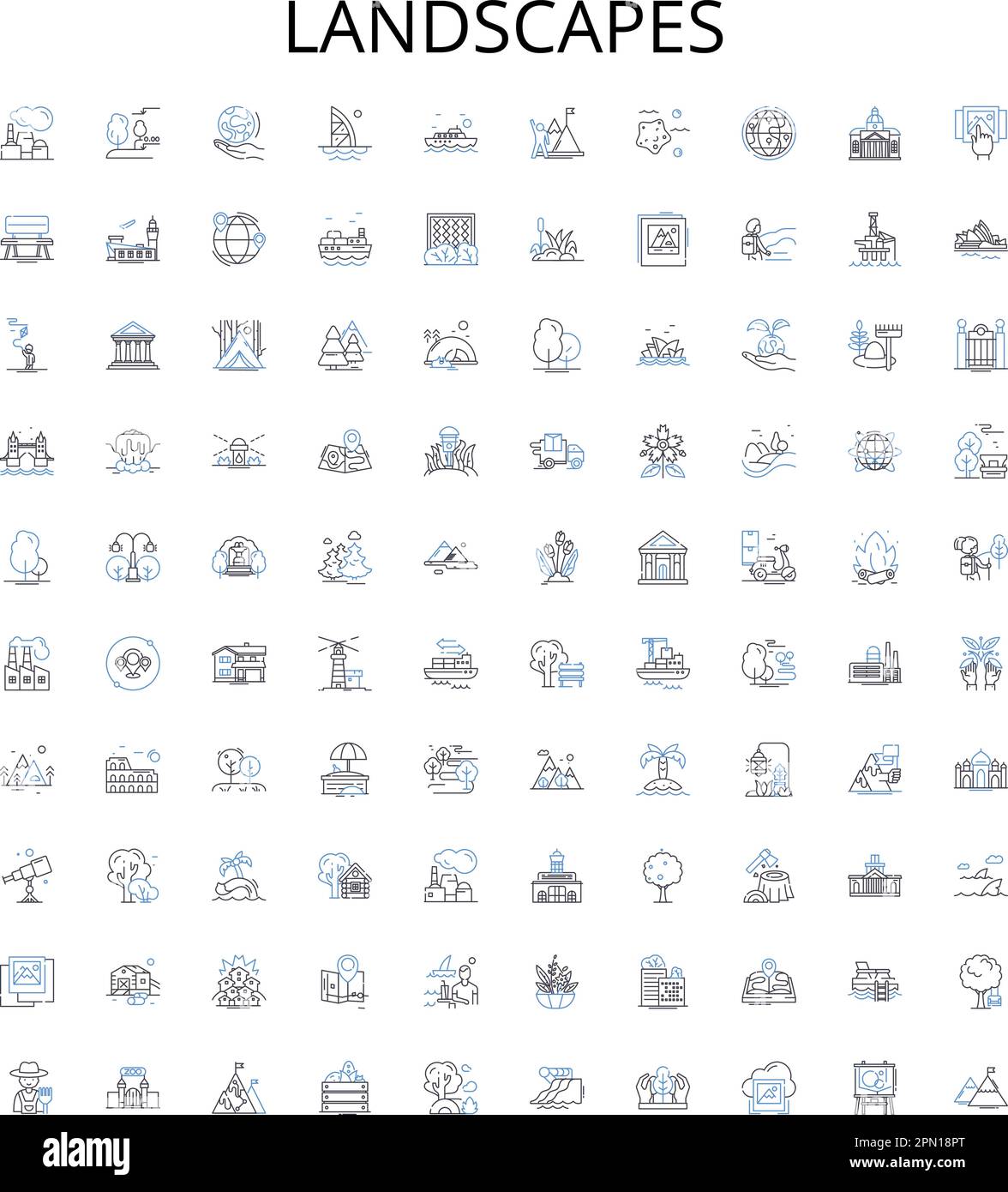 Landscapes outline icons collection. Scenery, Forests, Plains ...