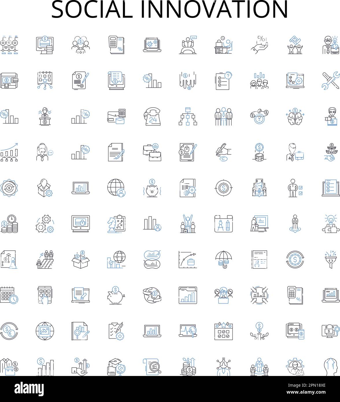 Social innovation outline icons collection. Social, Innovation ...