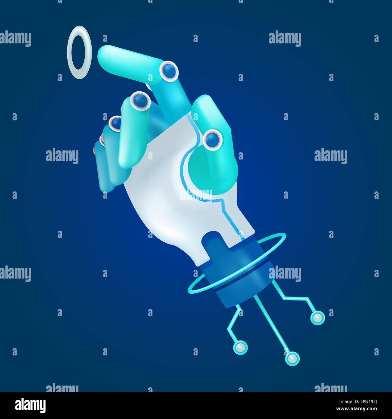 Cyborg hand holding digital fingerprint identification, 3d vector Stock ...