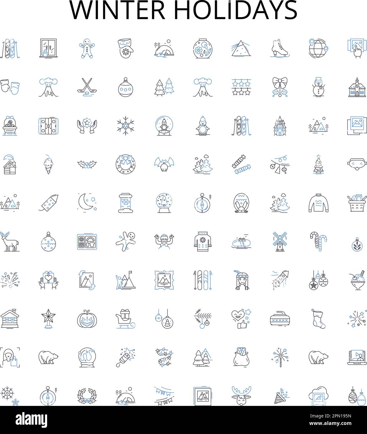 Winter holidays outline icons collection. Christmas, New Year, Snow ...