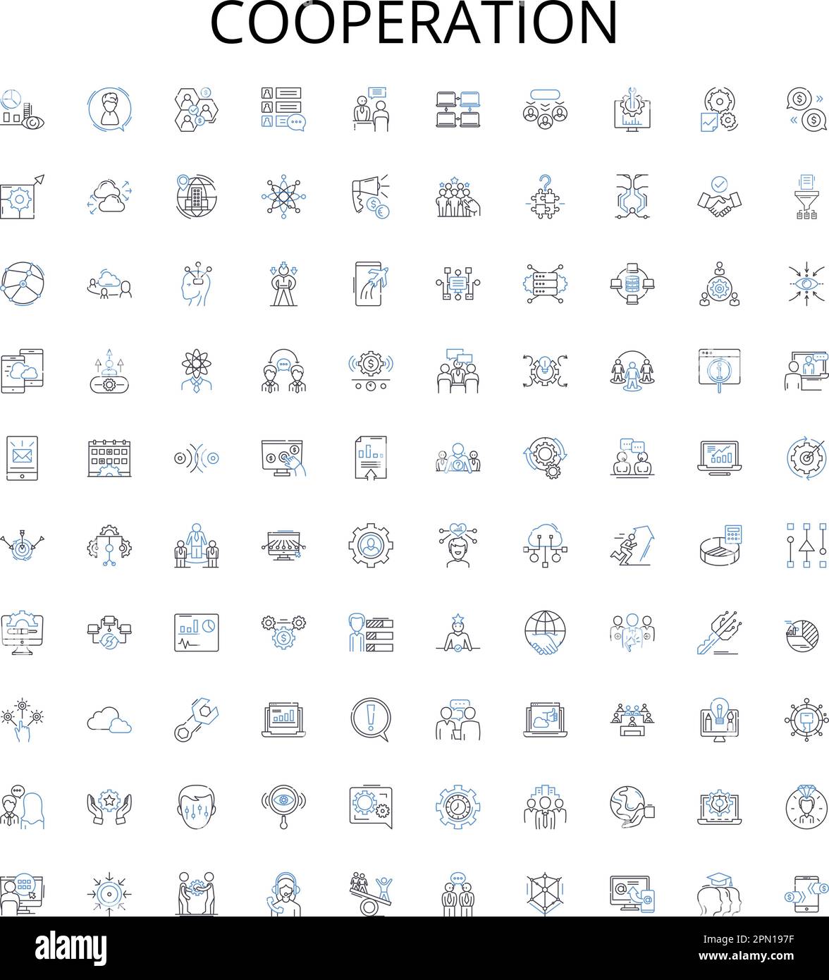 Cooperation outline icons collection. Collaboration, Joint-effort ...