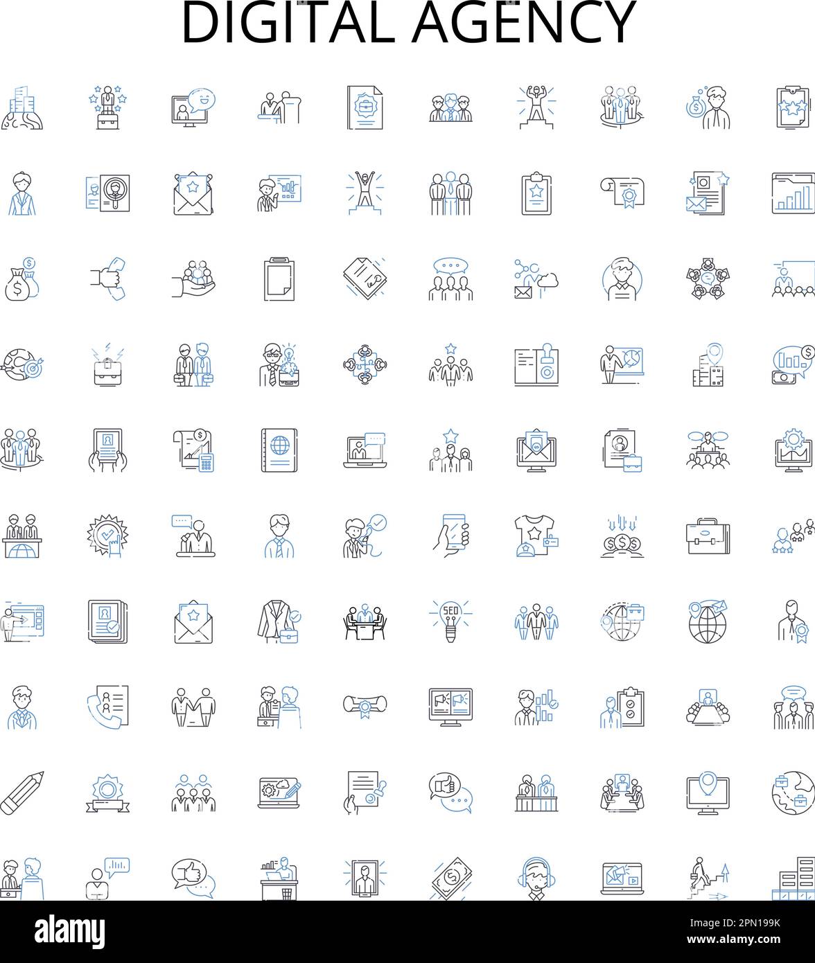 Digital Agency outline icons collection. Digital, Agency, Marketing ...
