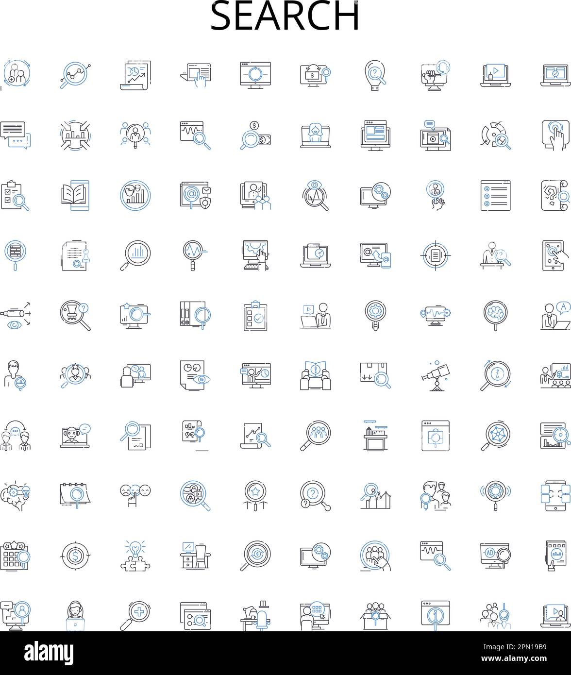 Search outline icons collection. Find, Explore, Hunt, Lookup, Locate ...