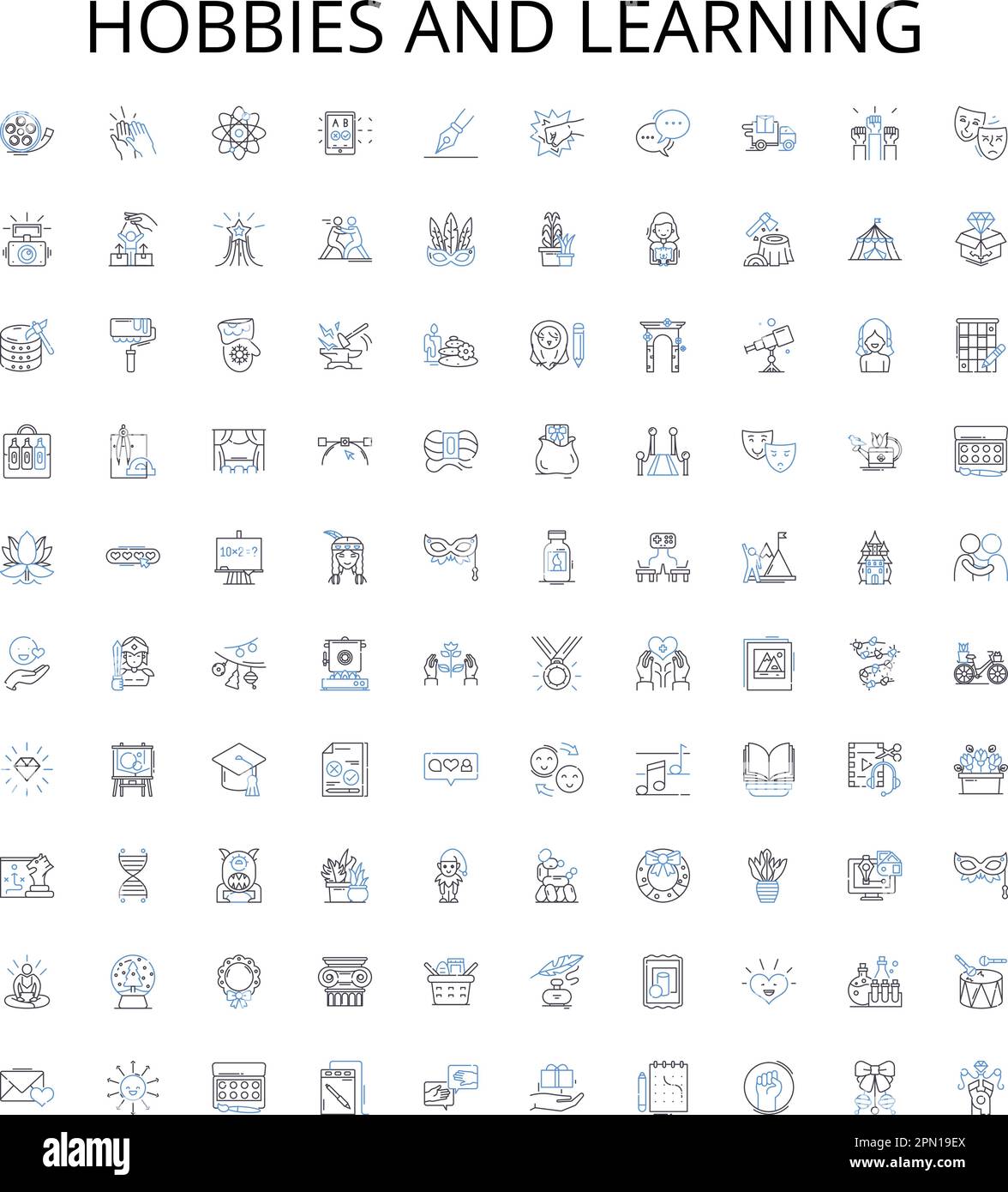Hobbies and learning outline icons collection. Crafting, Reading ...