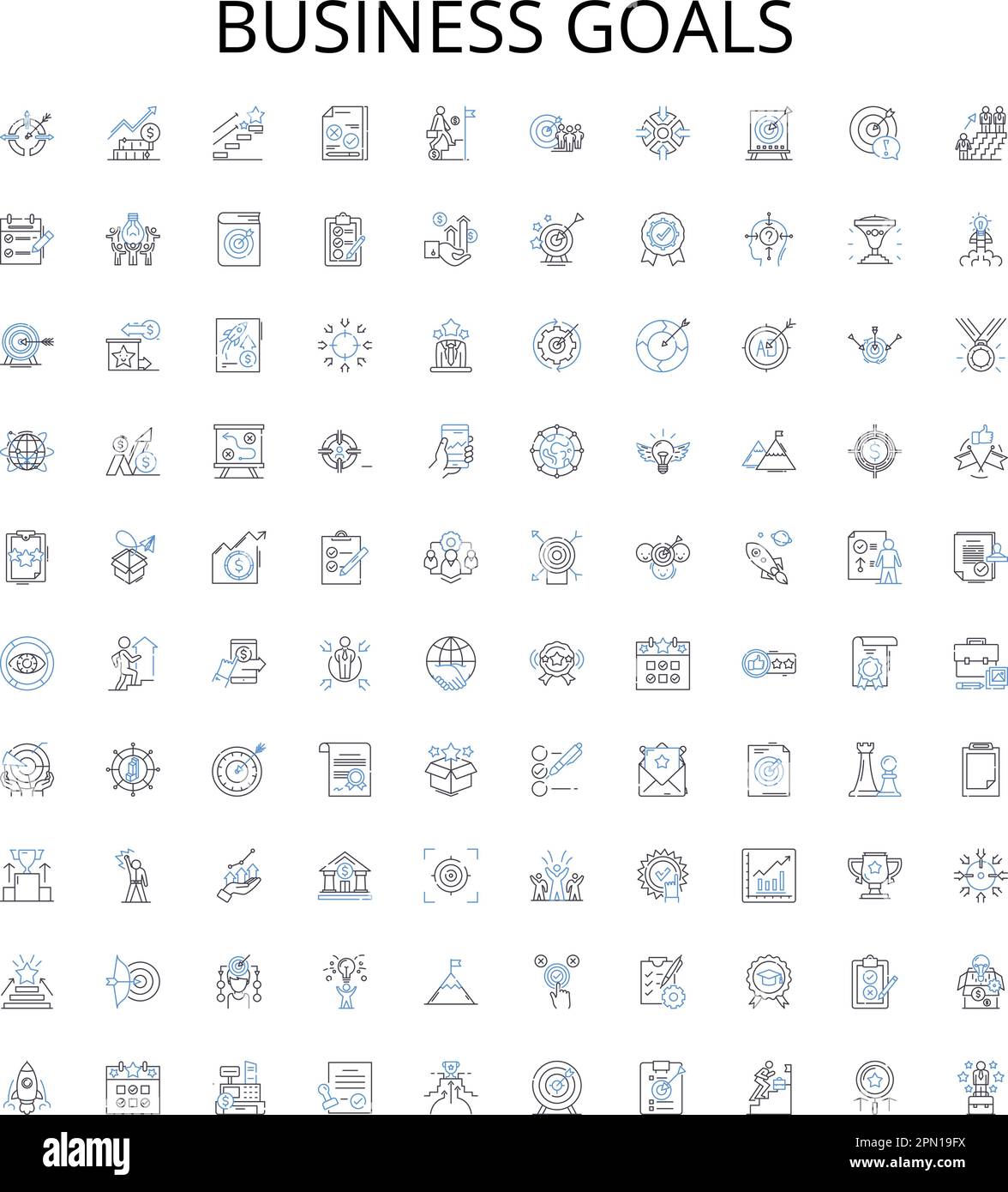 Business goals outline icons collection. strategy, finance ...