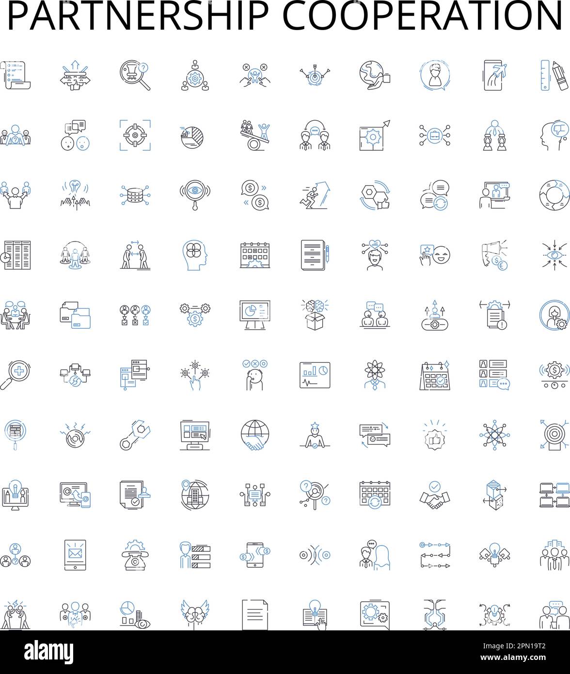 Partnership cooperation outline icons collection. Collaboration ...