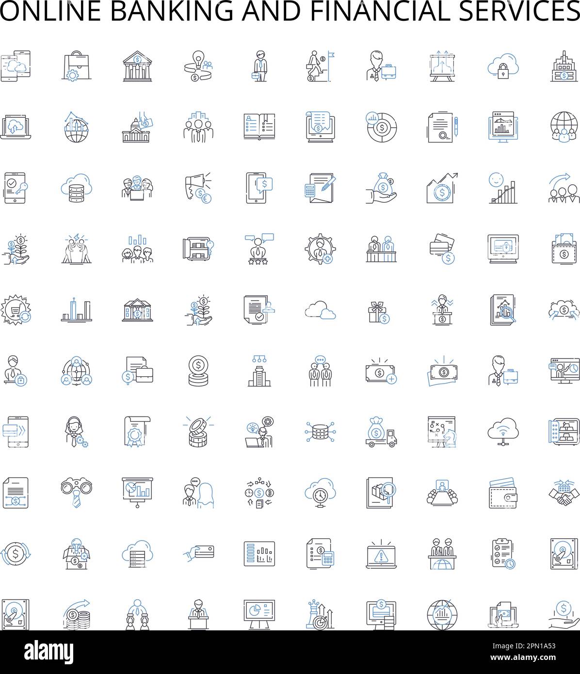 Online banking and financial services outline icons collection. online ...