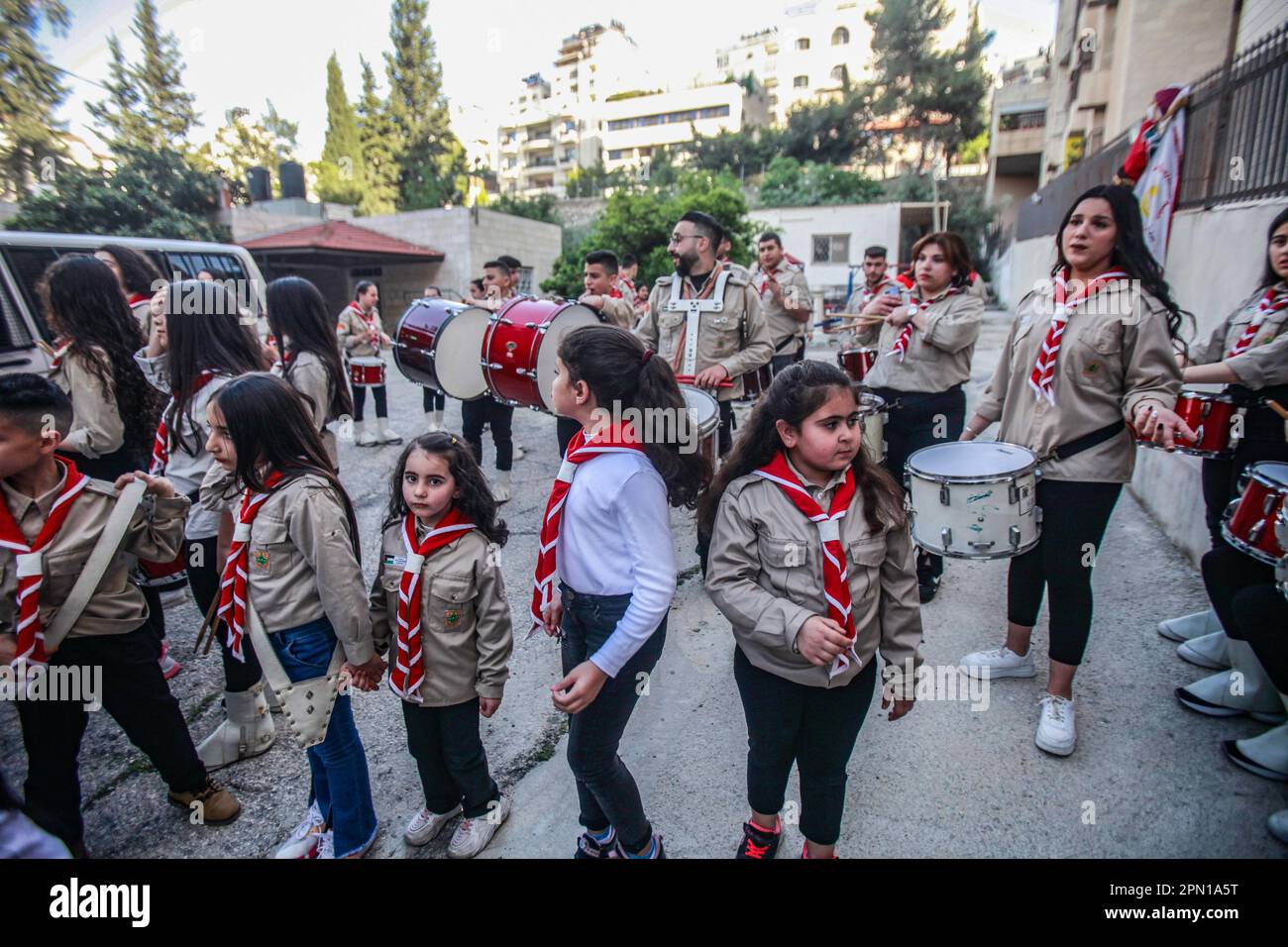 Nablus, Palestine. 15th Apr, 2023. Scout teams take part during the ...