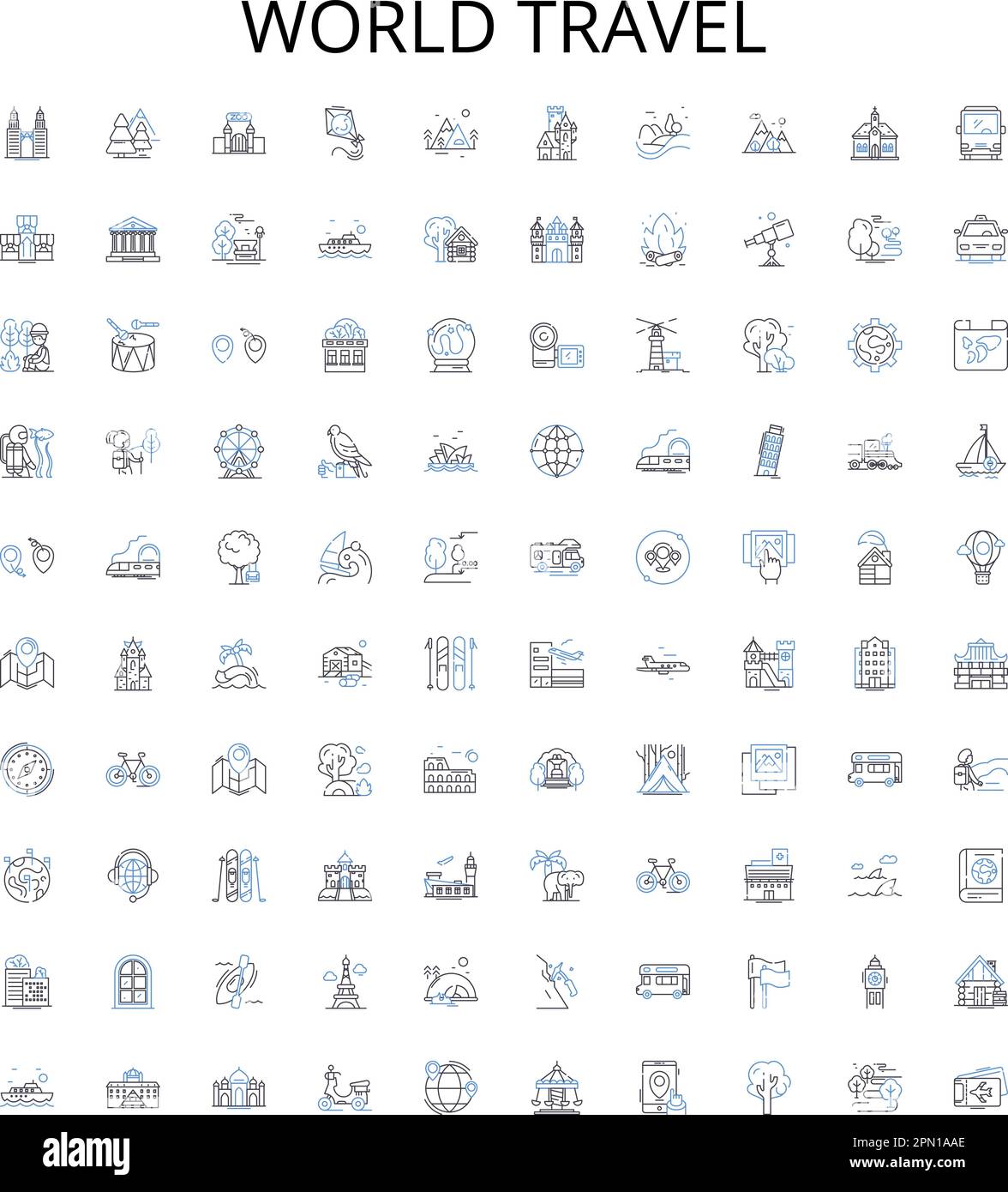 World travel outline icons collection. tourism, journey, trips ...
