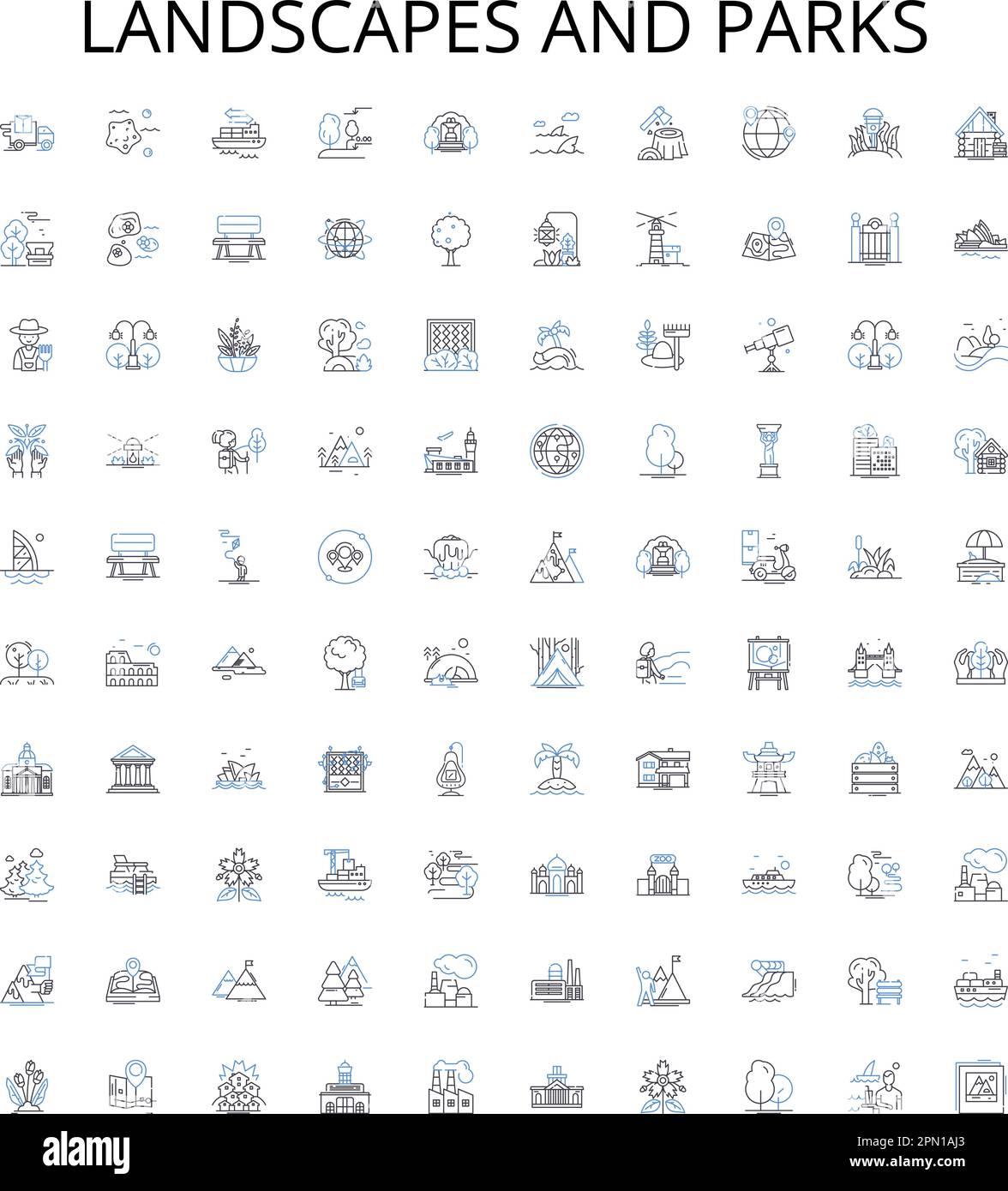 Landscapes and parks outline icons collection. Landscapes, Parks ...