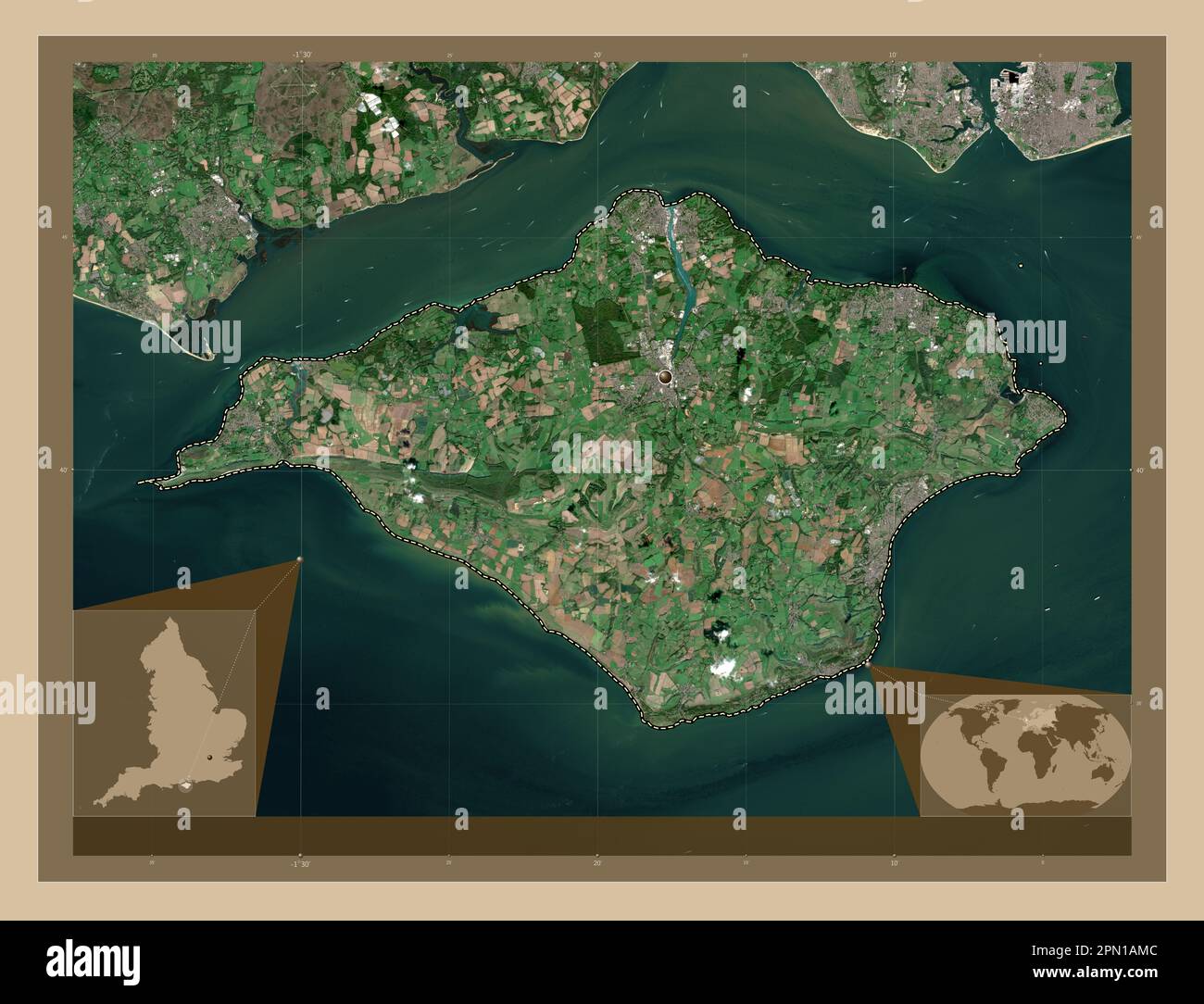 Isle of Wight, unitary authority of England - Great Britain. Low resolution satellite map ...