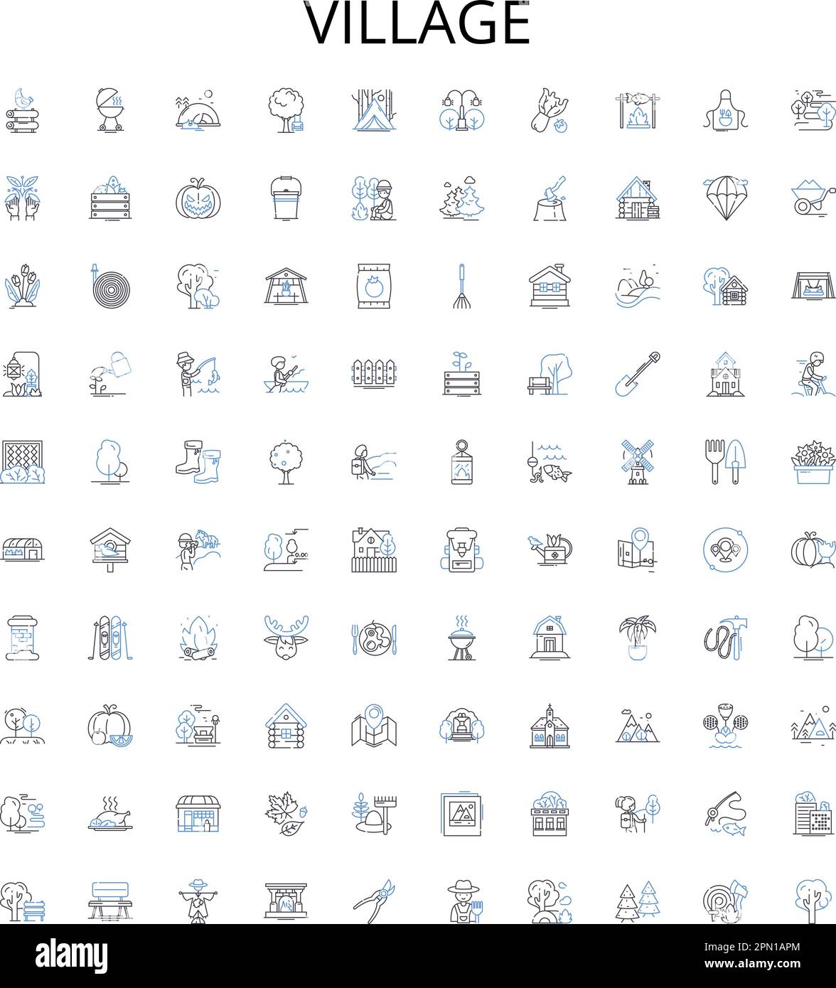 Village outline icons collection. Village, settlement, hamlet, township ...