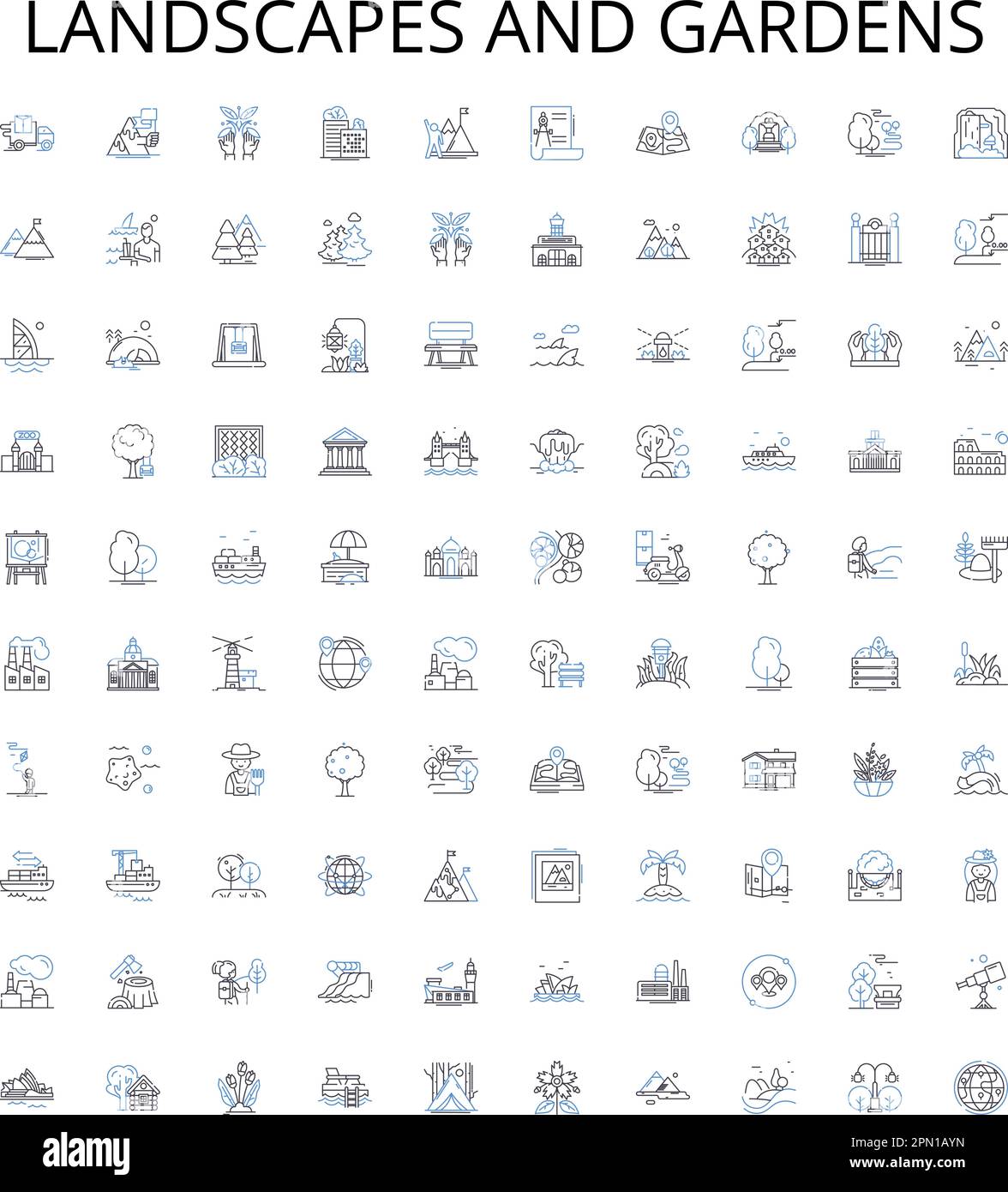 Landscapes and gardens outline icons collection. Landscapes, Gardens ...