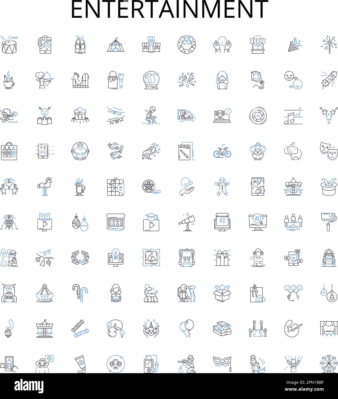 Entertainment outline icons collection. Movies, Music, Theater, Games ...